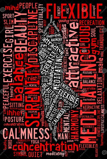 Word Cloud Composed in the Shape of a Man Doing Yoga Meditation Stock ...