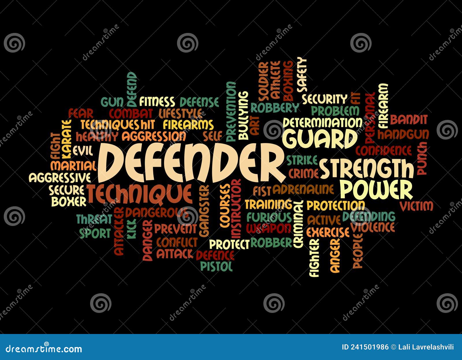 Word Cloud with DEFENDER Concept, Isolated on a Black Background Stock ...