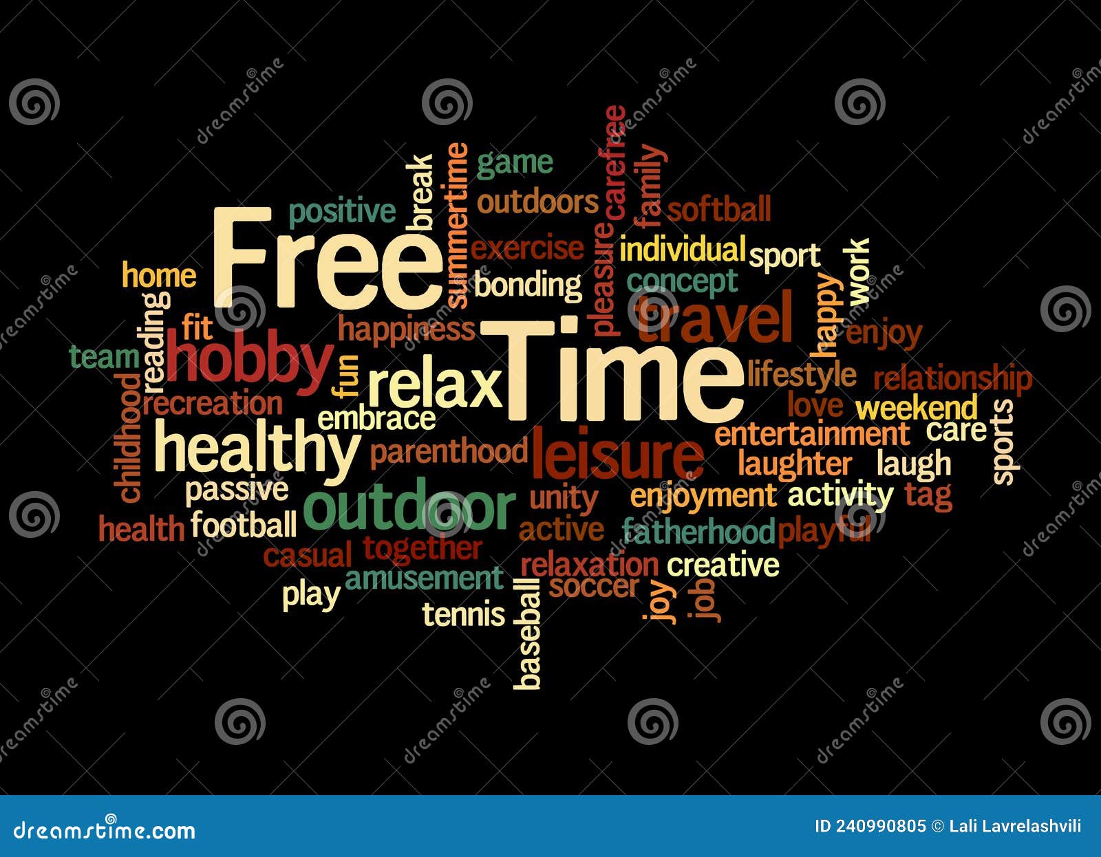 Word Cloud with FREE TIME Concept, Isolated on a Black Background Stock ...