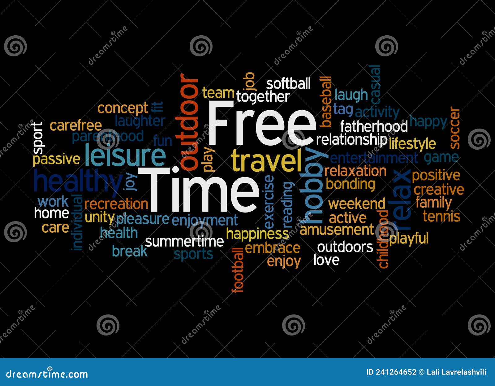 Word Cloud with FREE TIME Concept, Isolated on a Black Background Stock ...