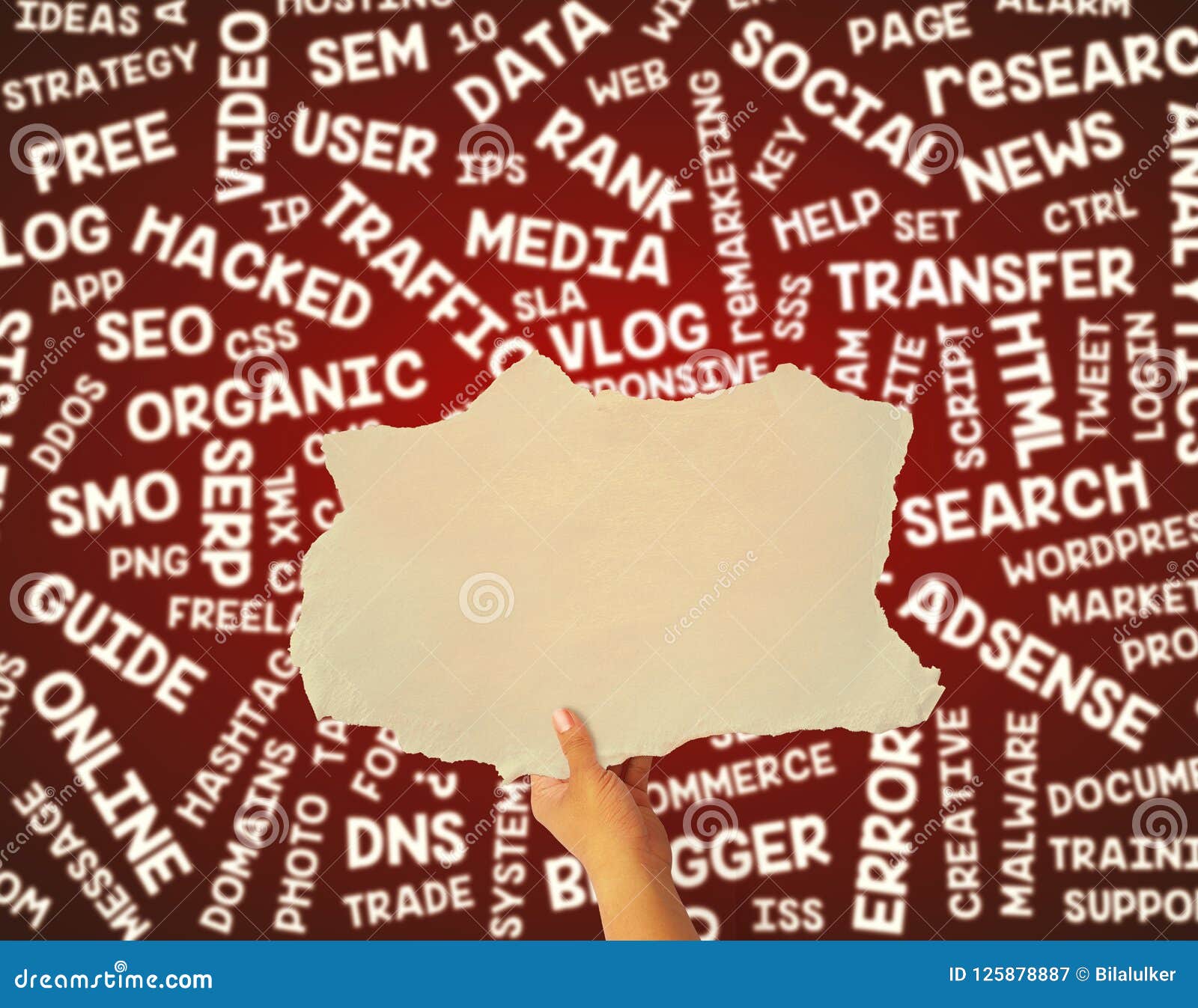 Word Cloud, Hands Holding Blank Paper Stock Image - Image of page ...