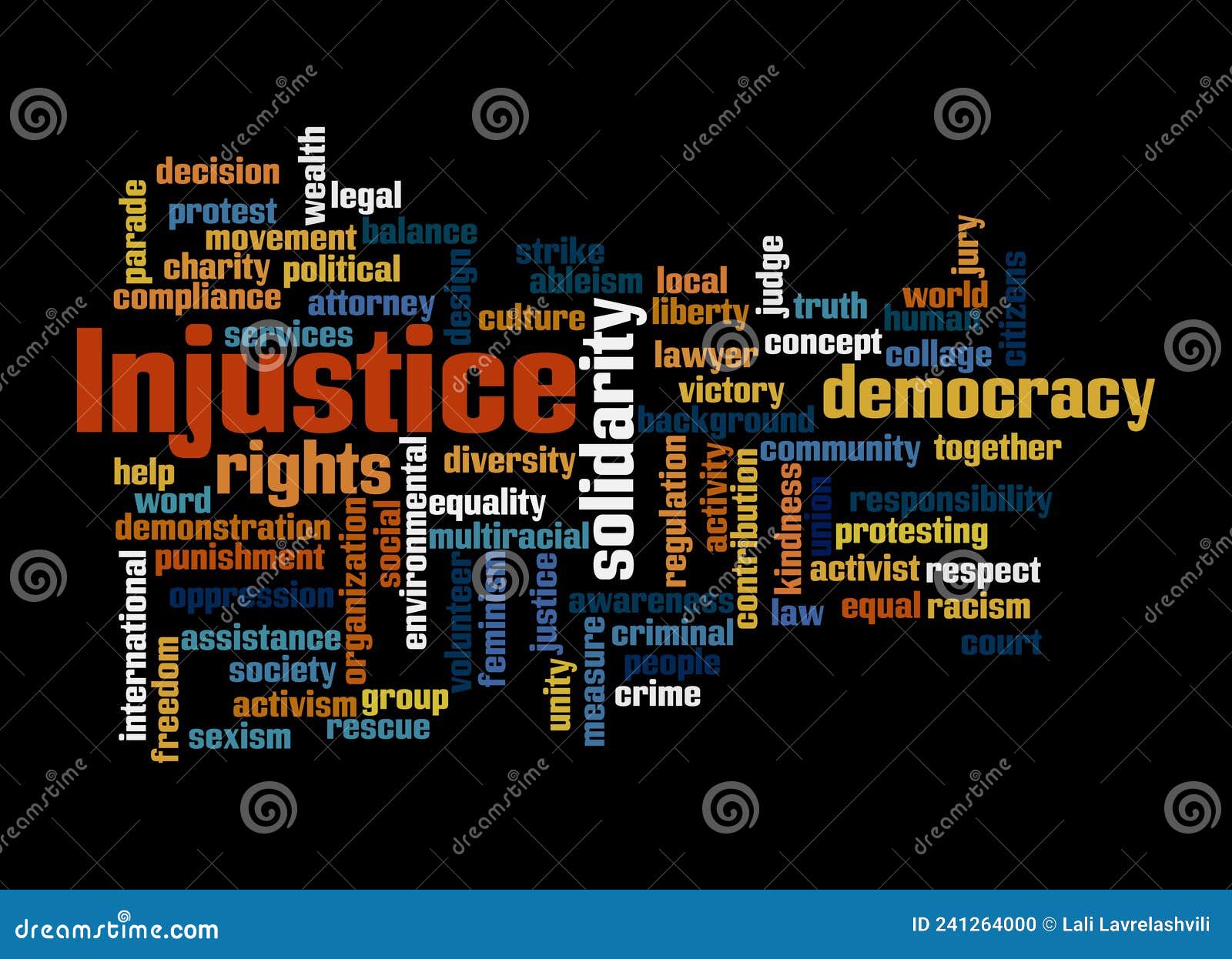 Word Cloud With INJUSTICE Concept, Isolated On A Black Background ... Word Cloud With INJUSTICE Concept, Isolated On A Black Background ...