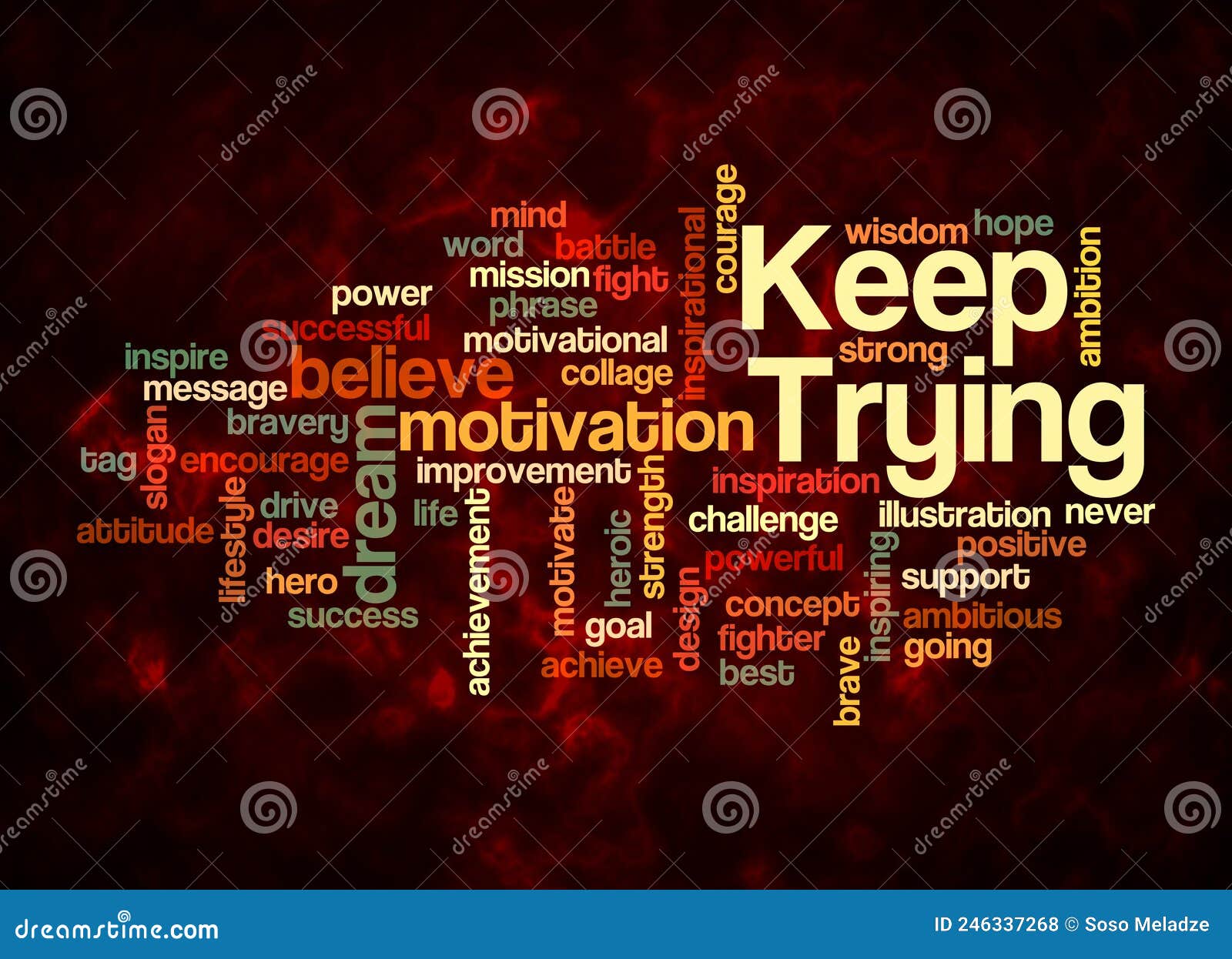 Word Cloud with KEEP TRYING Concept Create with Text only Stock ...