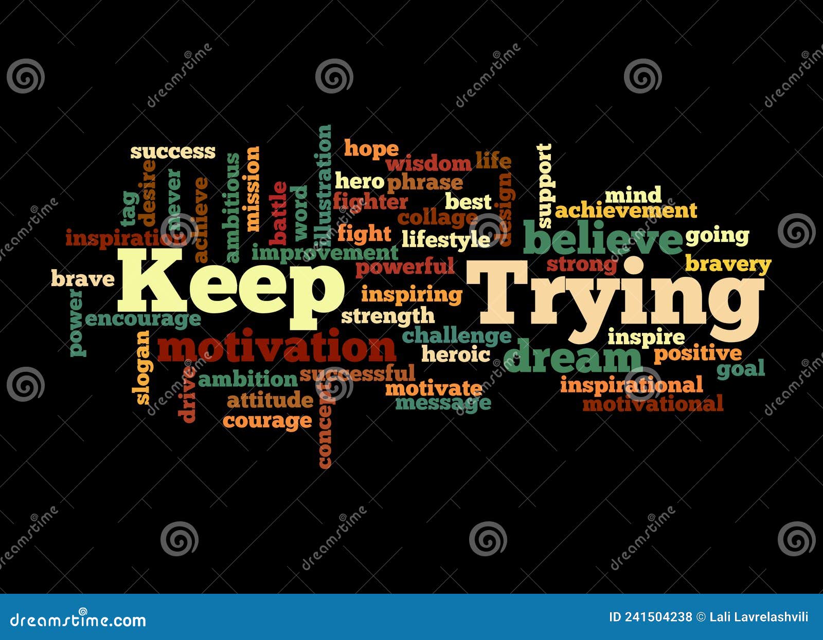 Word Cloud with KEEP TRYING Concept, Isolated on a Black Background ...