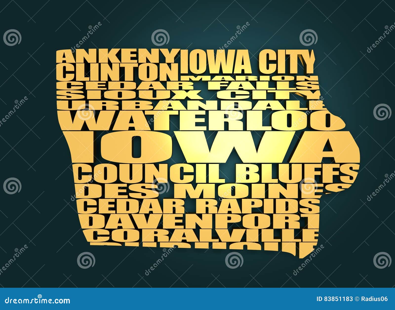 Word Cloud Map of Iowa State Stock Illustration - Illustration of ...