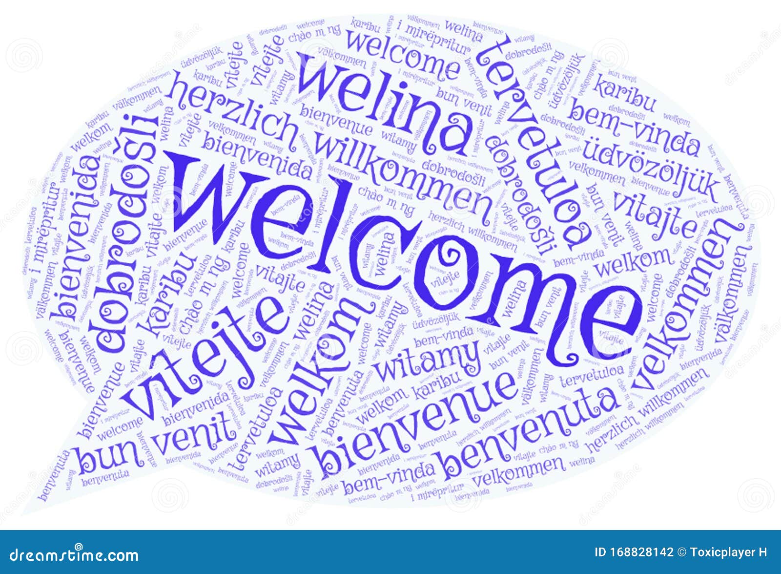 Welcome Word Cloud in Different Languages Blue Callout Stock ...