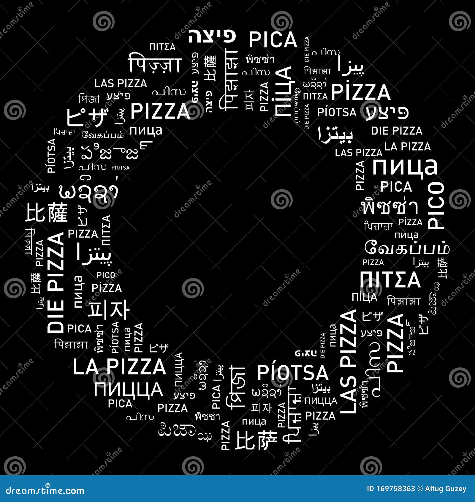 Word Cloud Pizza in Every Language Stock Illustration - Illustration of ...