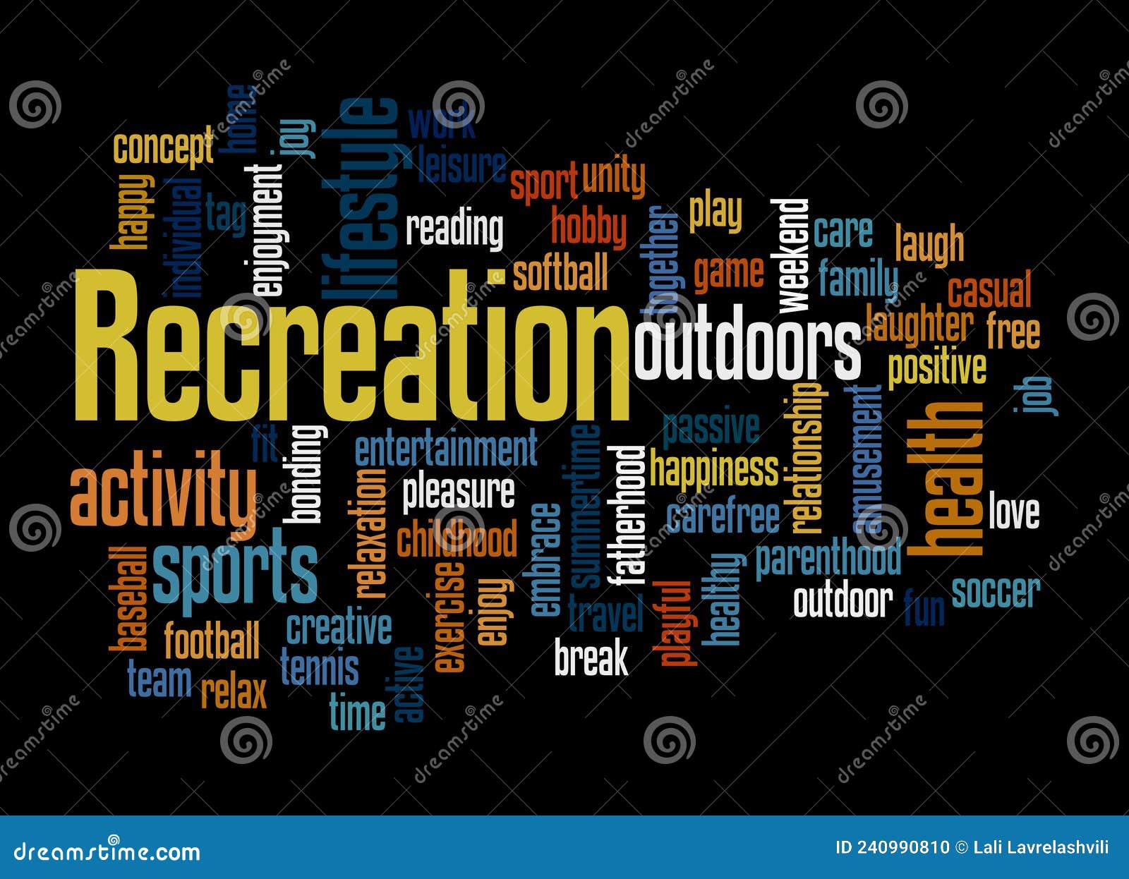 Word Cloud with RECREATION Concept, Isolated on a Black Background ...