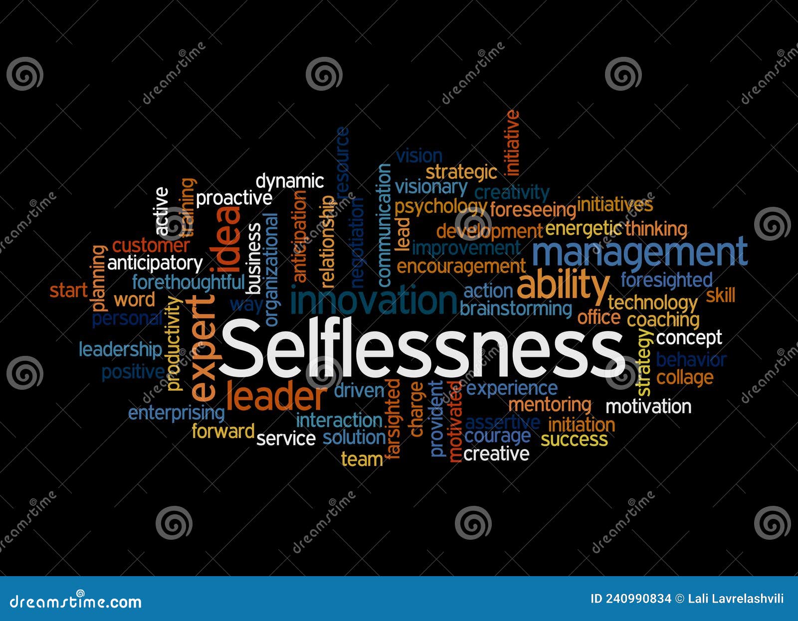 Word Cloud with SELFLESSNESS Concept, Isolated on a Black Background ...
