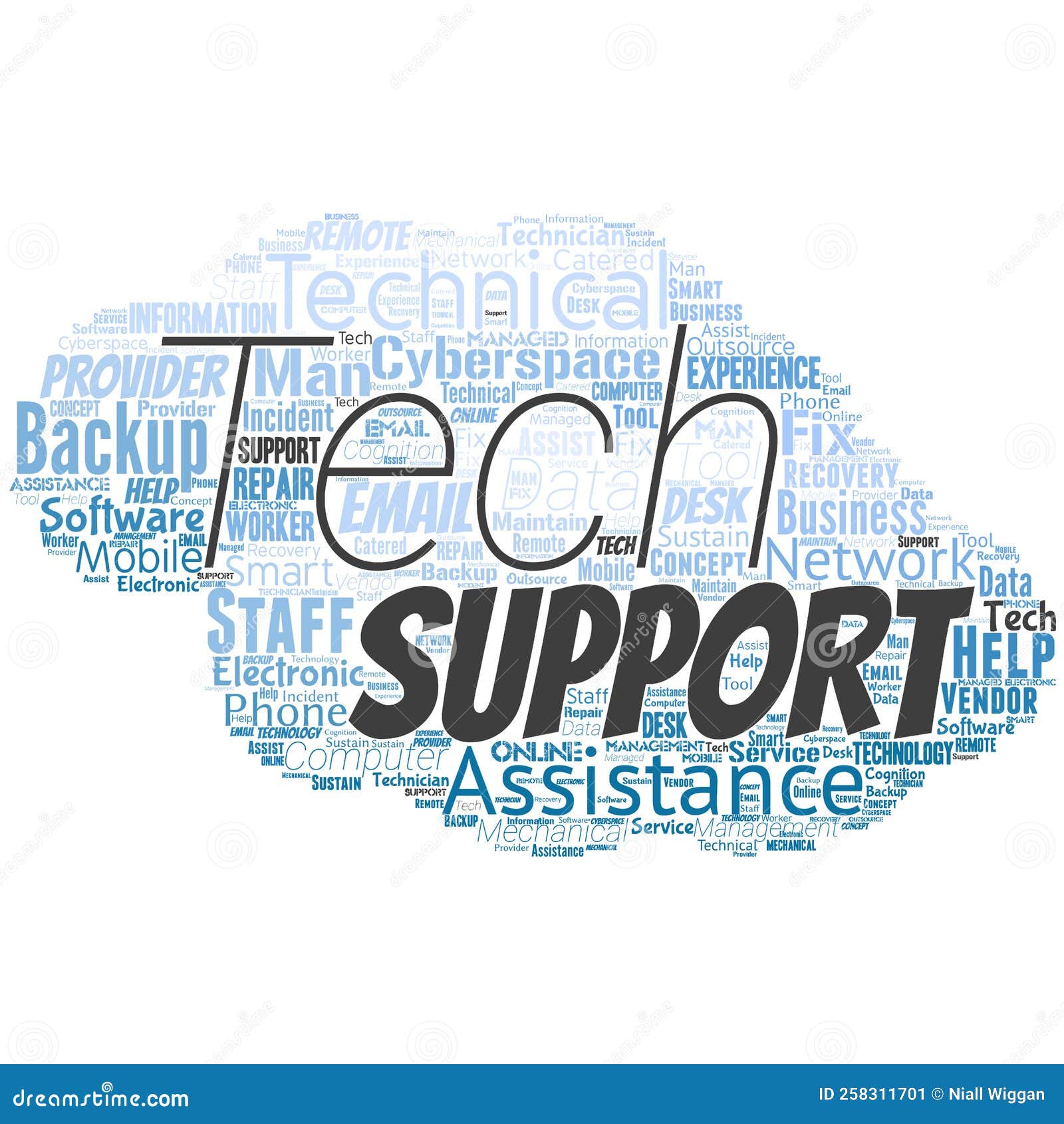 Word Cloud in the Shape of a UFO with Tech Support Words. Help Given by ...