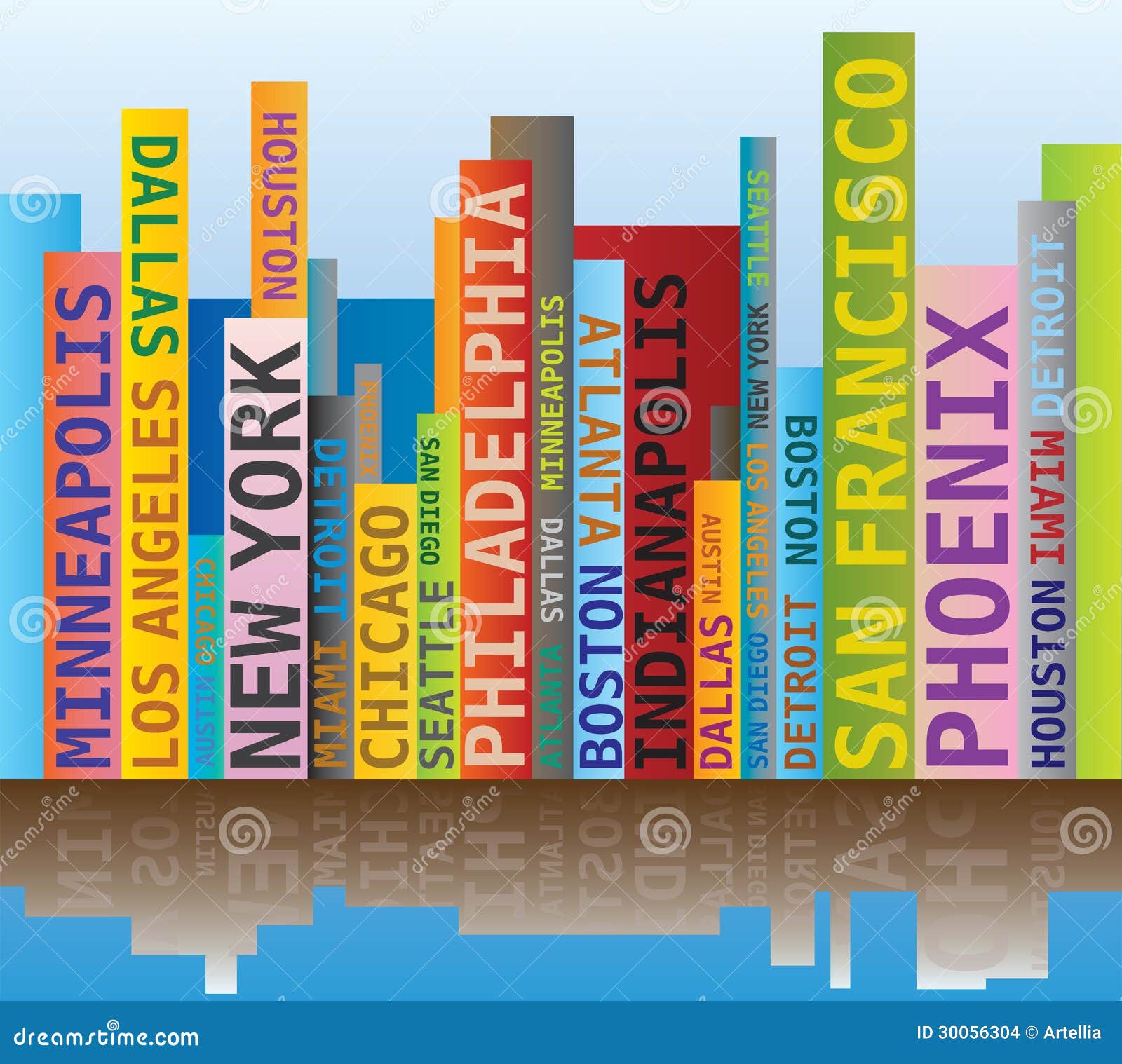 Word Cloud - Skyline Shape with USA Towns / Cities Names Stock Vector ...
