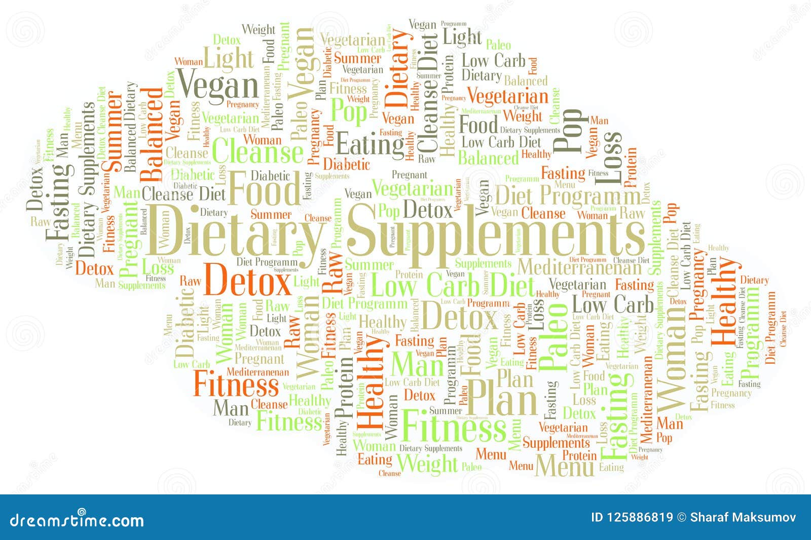 Word Cloud with Text Dietary Supplements on a White Background. Stock Illustration ...