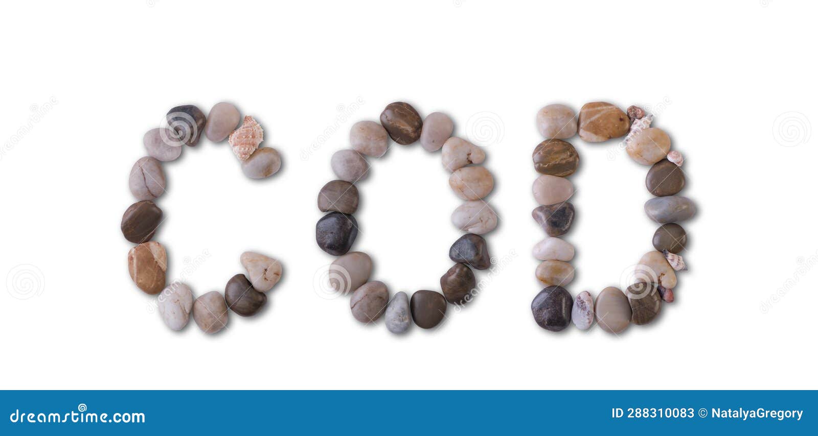 The Word "COD" is Lined with Shells and Stones of Different Shapes and ...