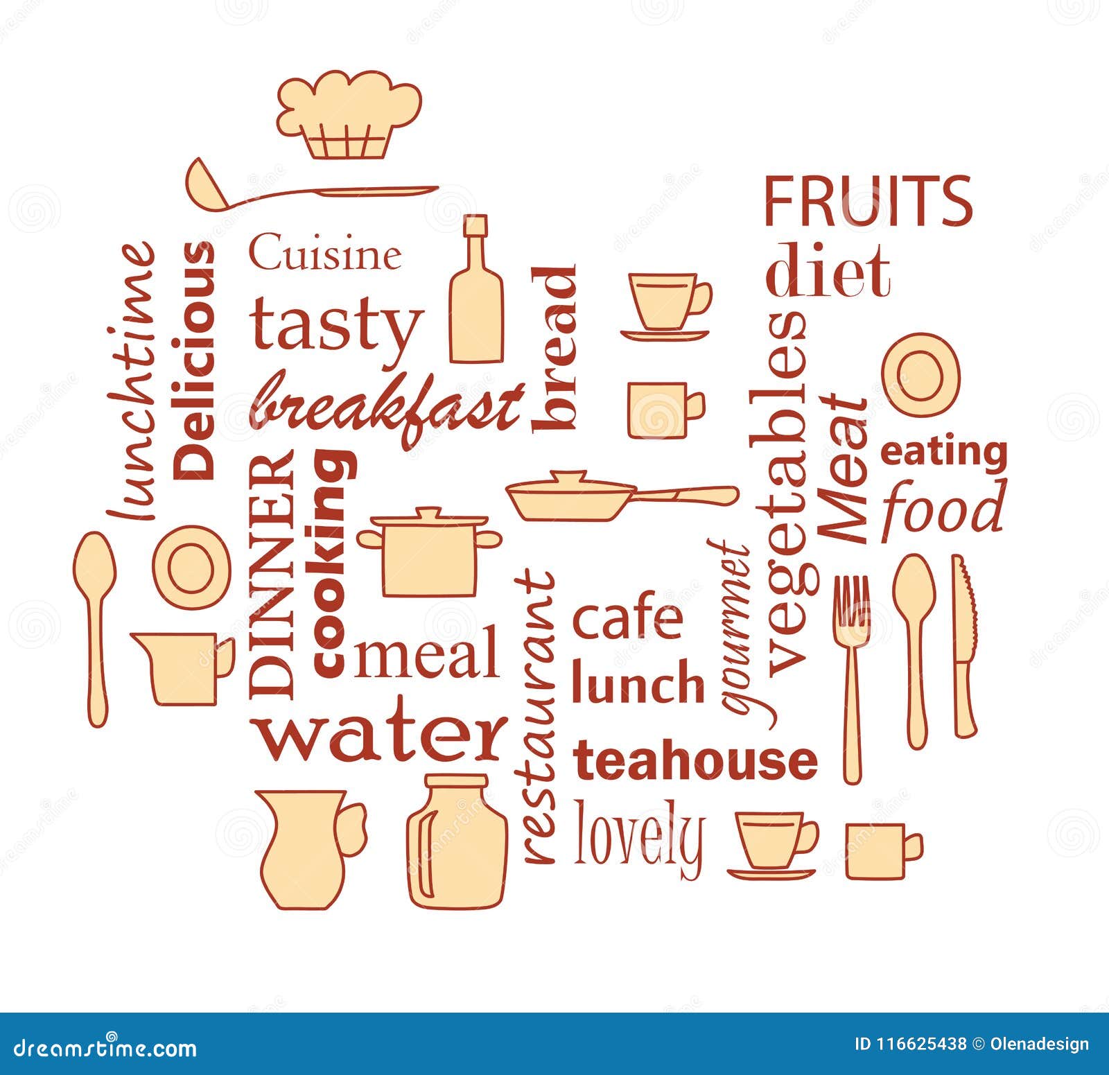 Word Collage for Kitchen and Cooking with Kitchenware Items Stock ...