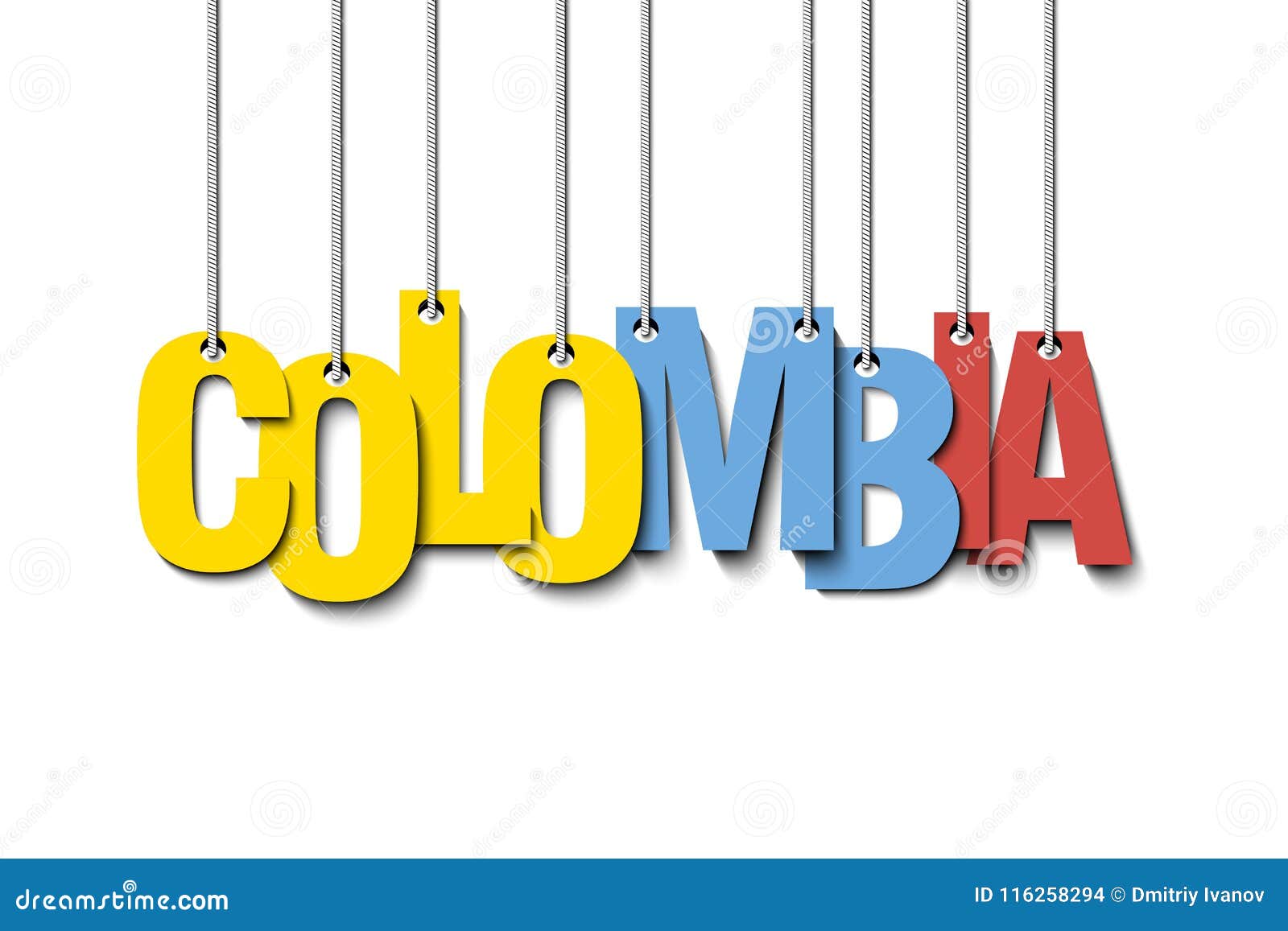 The Word Colombia In The Colors Of The Waving Colombia Flag. Country ...