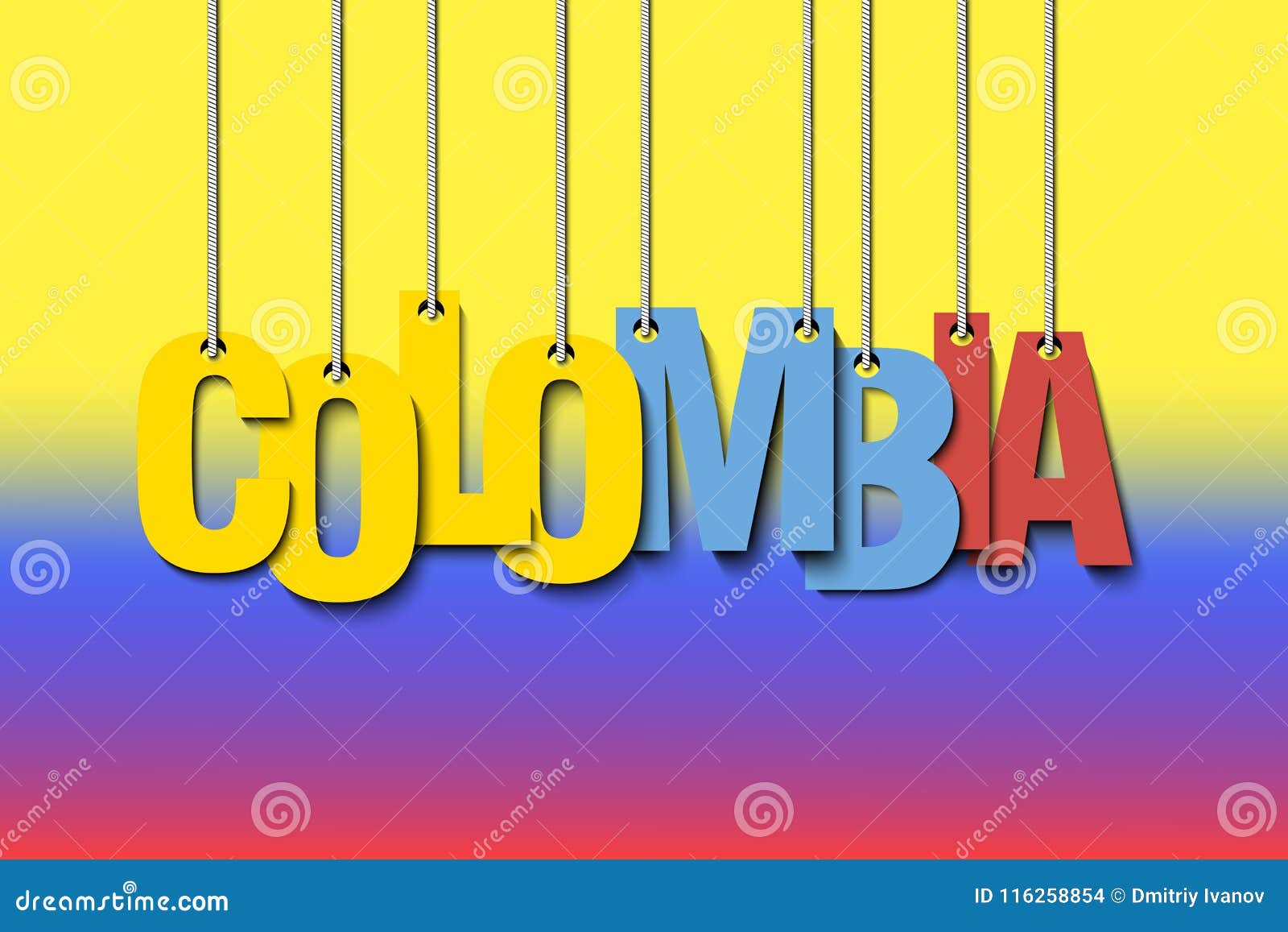 The Word Colombia In The Colors Of The Waving Colombia Flag. Country ...