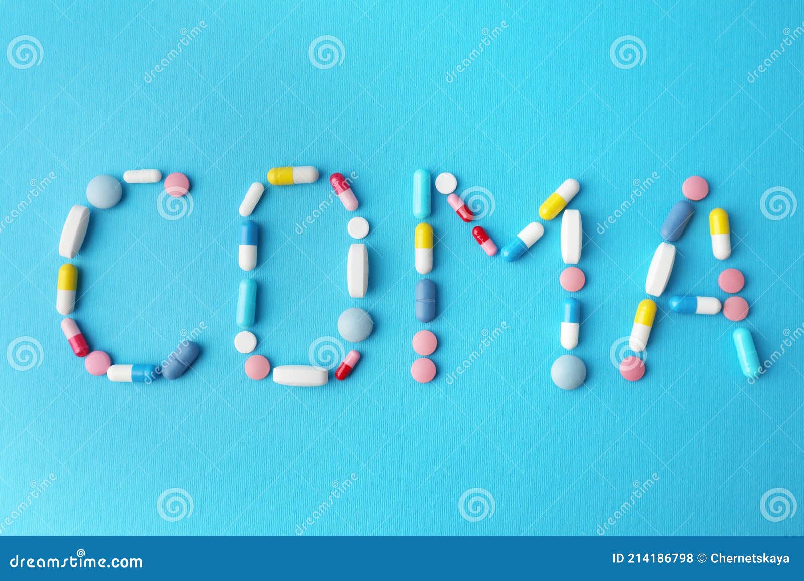 Word Coma Made of Pills on Light Blue Background, Flat Lay Stock Photo ...