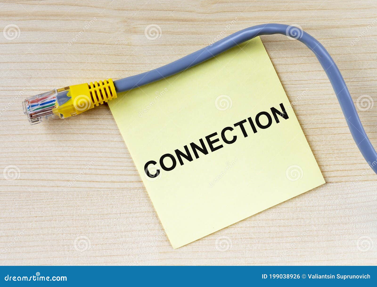 Word Connection on Paper with Electric Computer Cable on Wooden Table ...