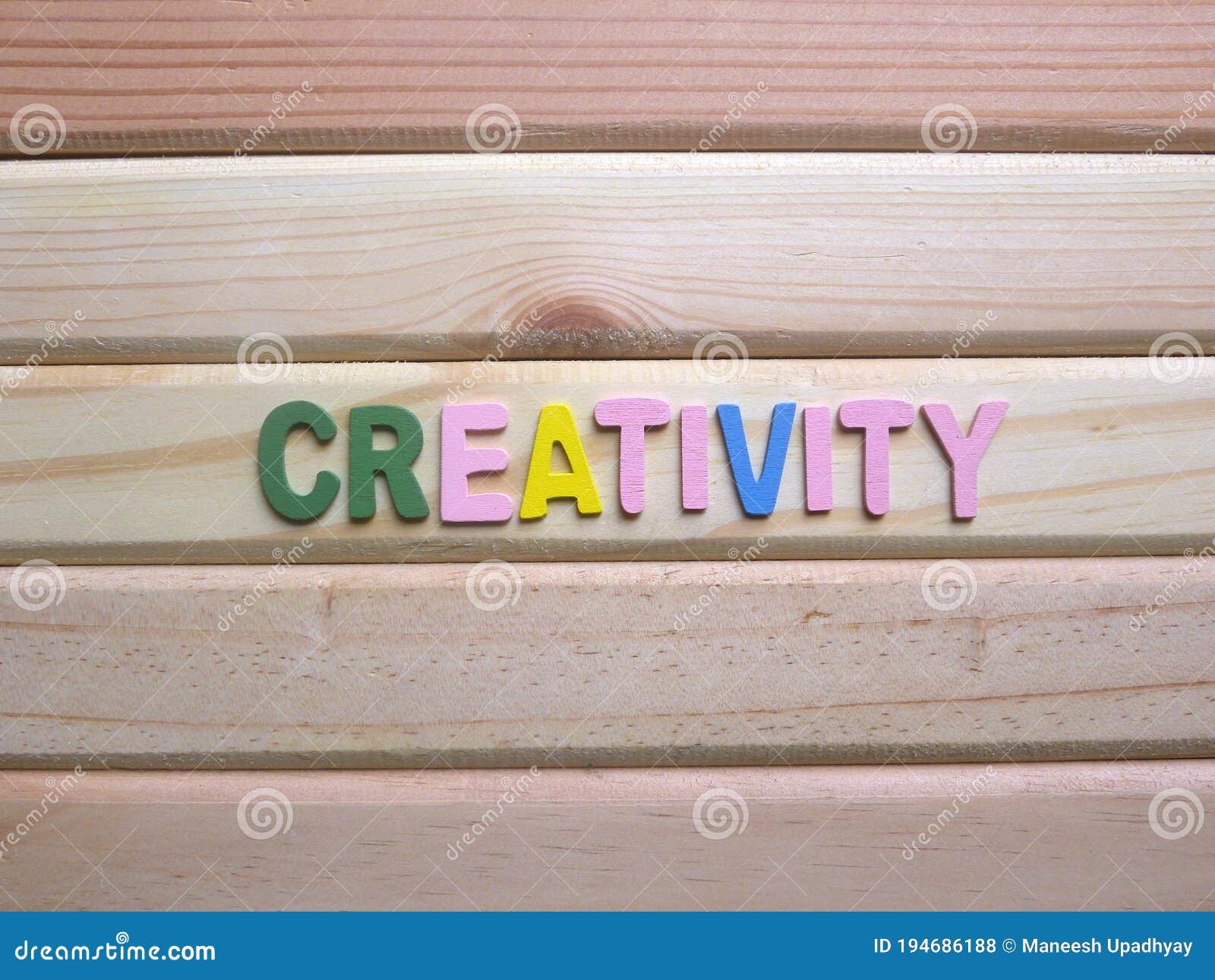 Word Creativity on wood stock photo. Image of vintage - 194686188