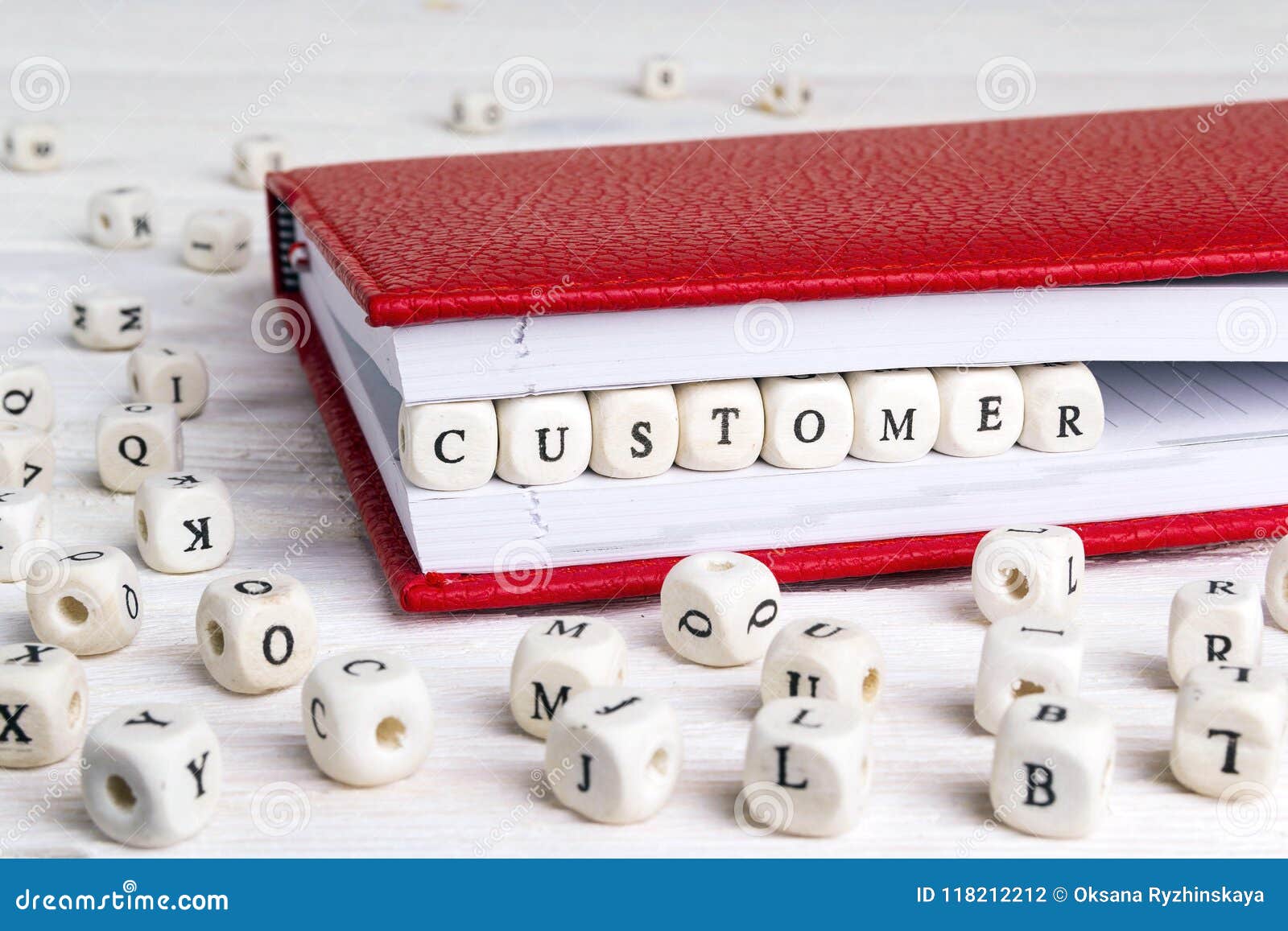 Word Customer Written in Wooden Blocks in Red Notebook on White Stock ...