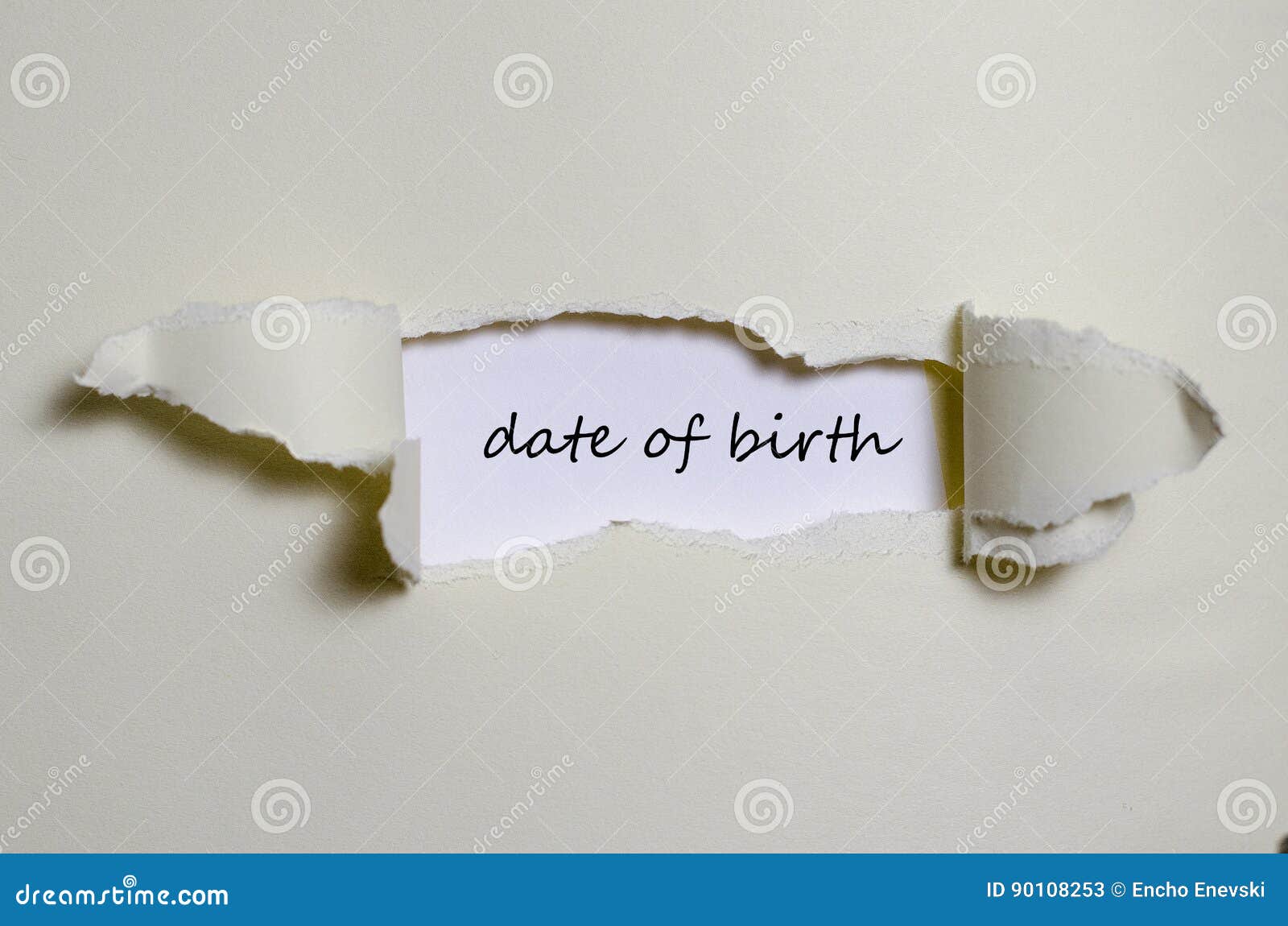 The Word Date of Birth Appearing Behind Torn Paper Stock Image - Image ...