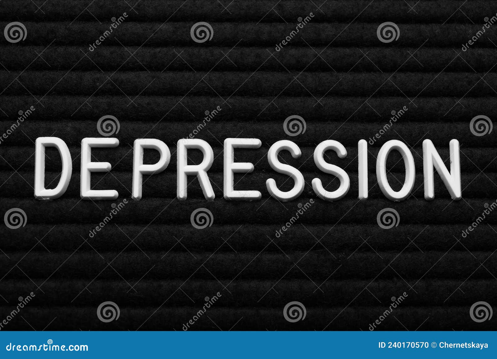 Word Depression Made of White Letters on Black Fabric, Top View Stock ...
