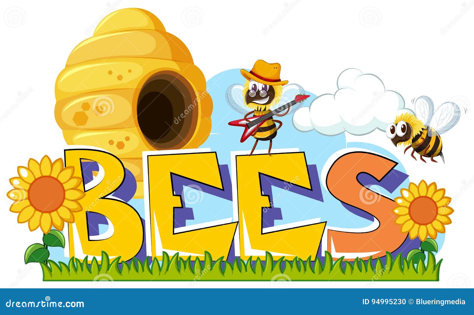Word design for bees stock vector. Illustration of poster - 94995230