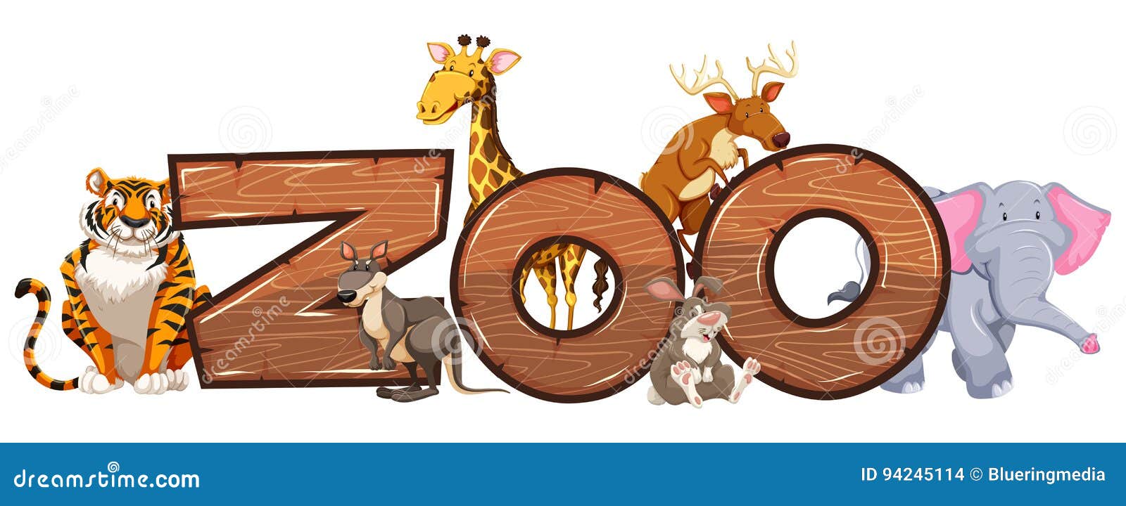 Word Design for Zoo with Wild Animals Stock Vector - Illustration of ...