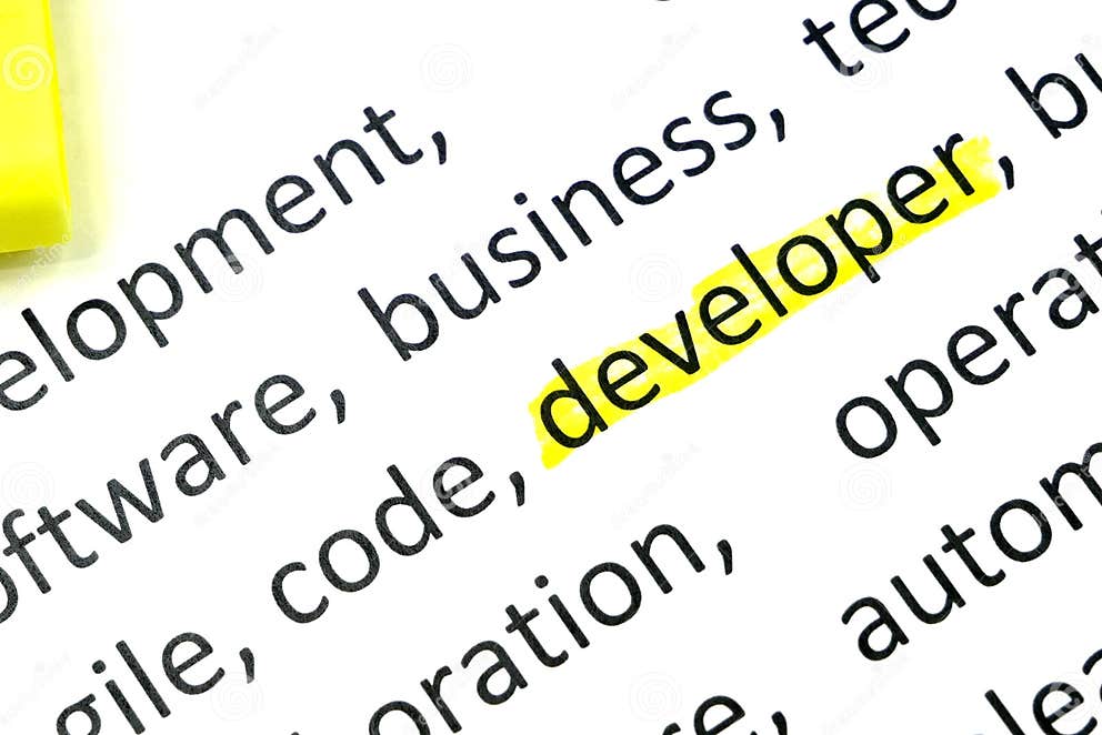 Word Developer Underlnines among Other Words Printed on White Paper ...