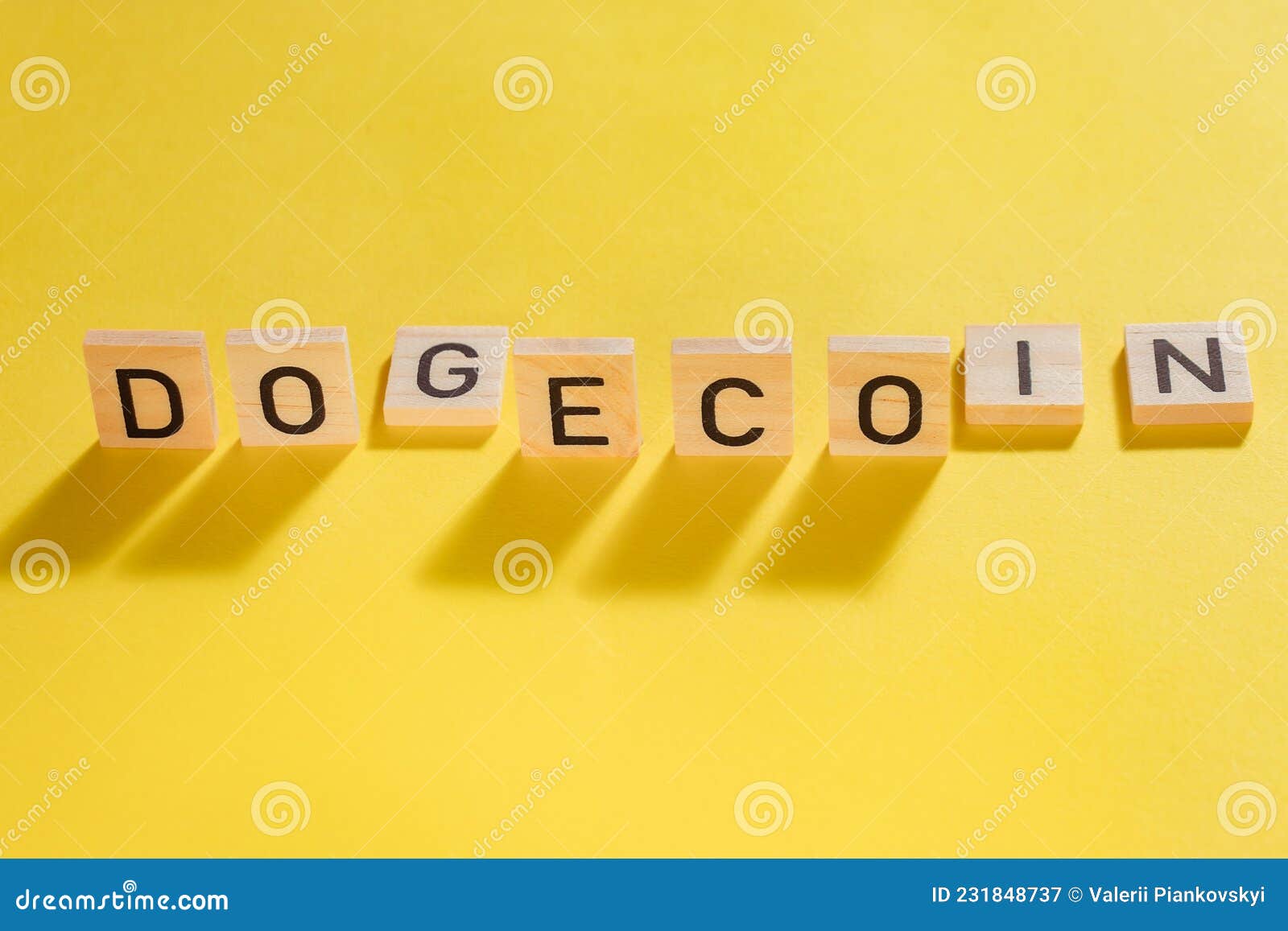 The Word Dogecoin on a Yellow Background, Letters from a Tree, the Name ...
