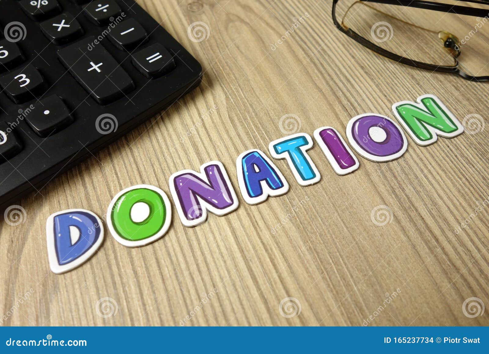 Word Donation with Calculator and Glasses Stock Photo - Image of ...