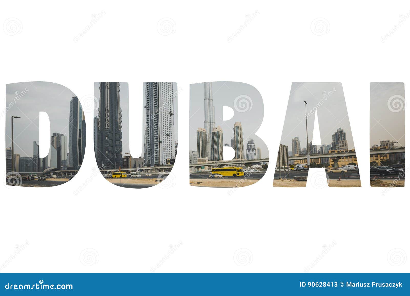 Word DUBAI Over Symbolic Places. Stock Image - Image of colorful ...