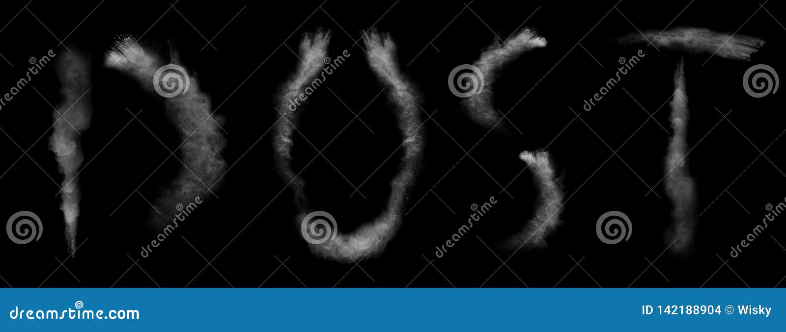 Word Dust Designed of Flour on Black Shot Stock Photo - Image of white ...