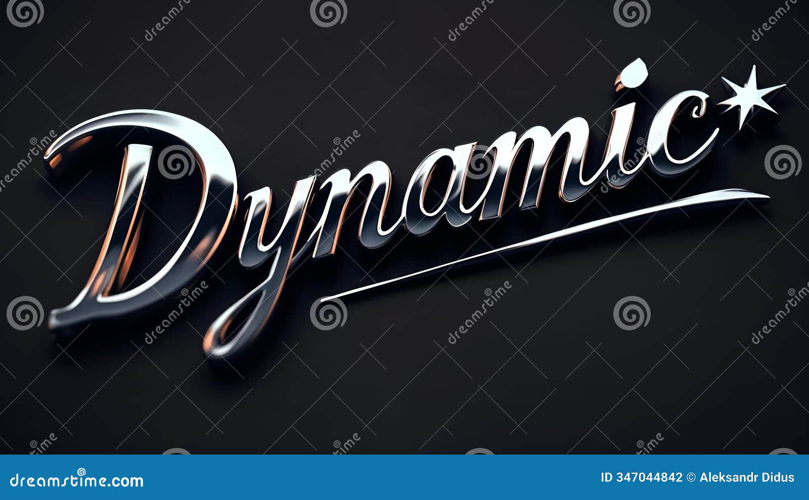 Dynamic Metallic Script Font with Star Symbol on Dark Background Stock ...