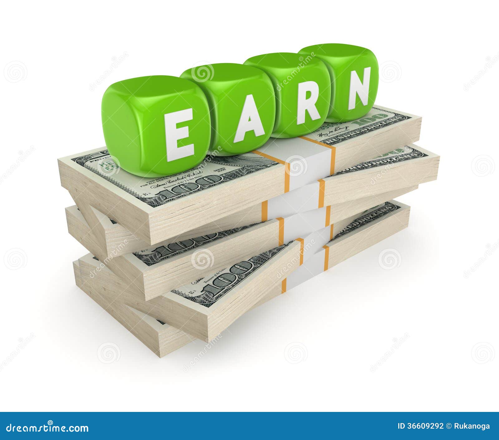 Word EARN on Stack of Dollars. Stock Illustration - Illustration of ...