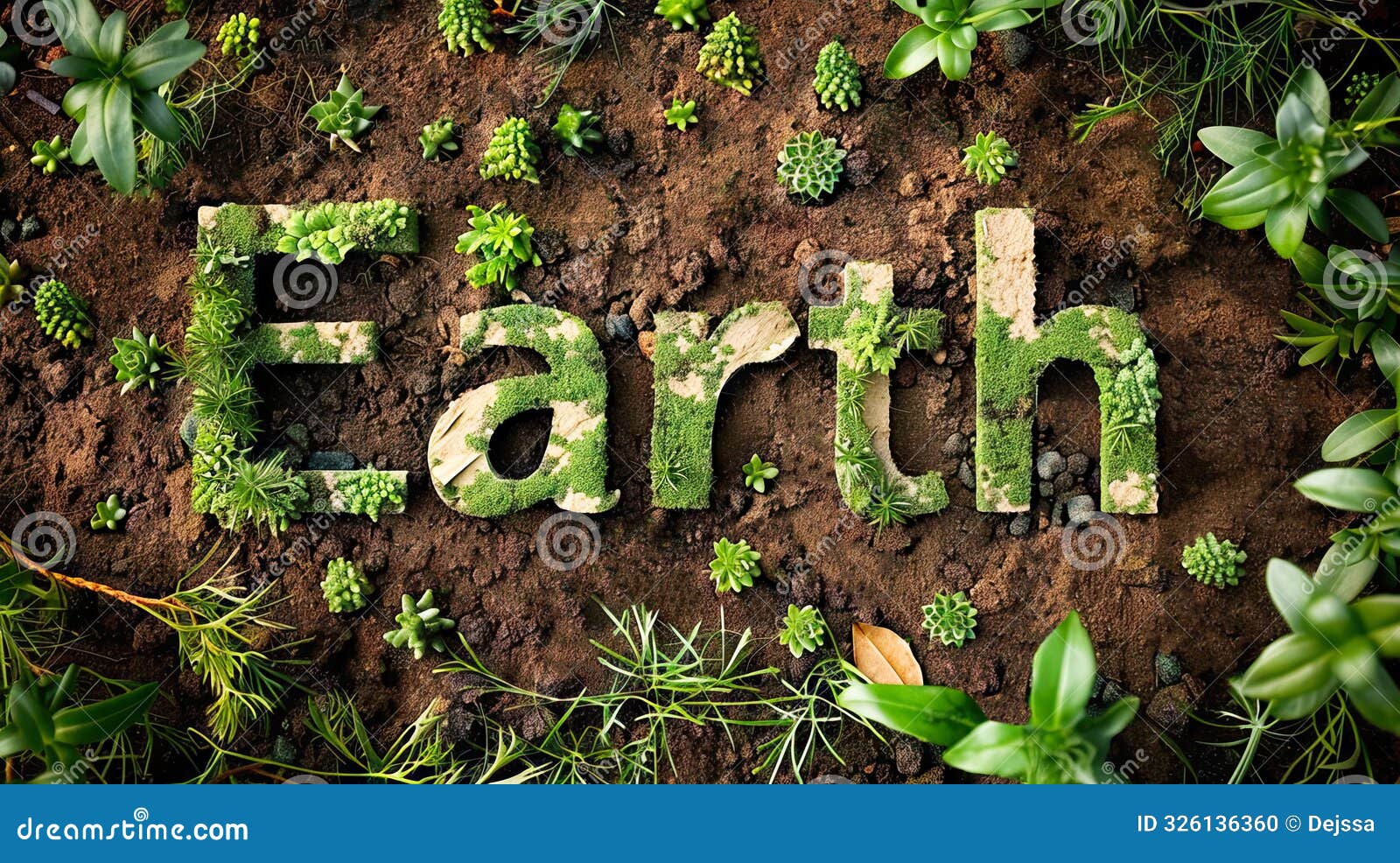 The Word "Earth" Spelled Out in Soil and Plants, Environmental Concept ...