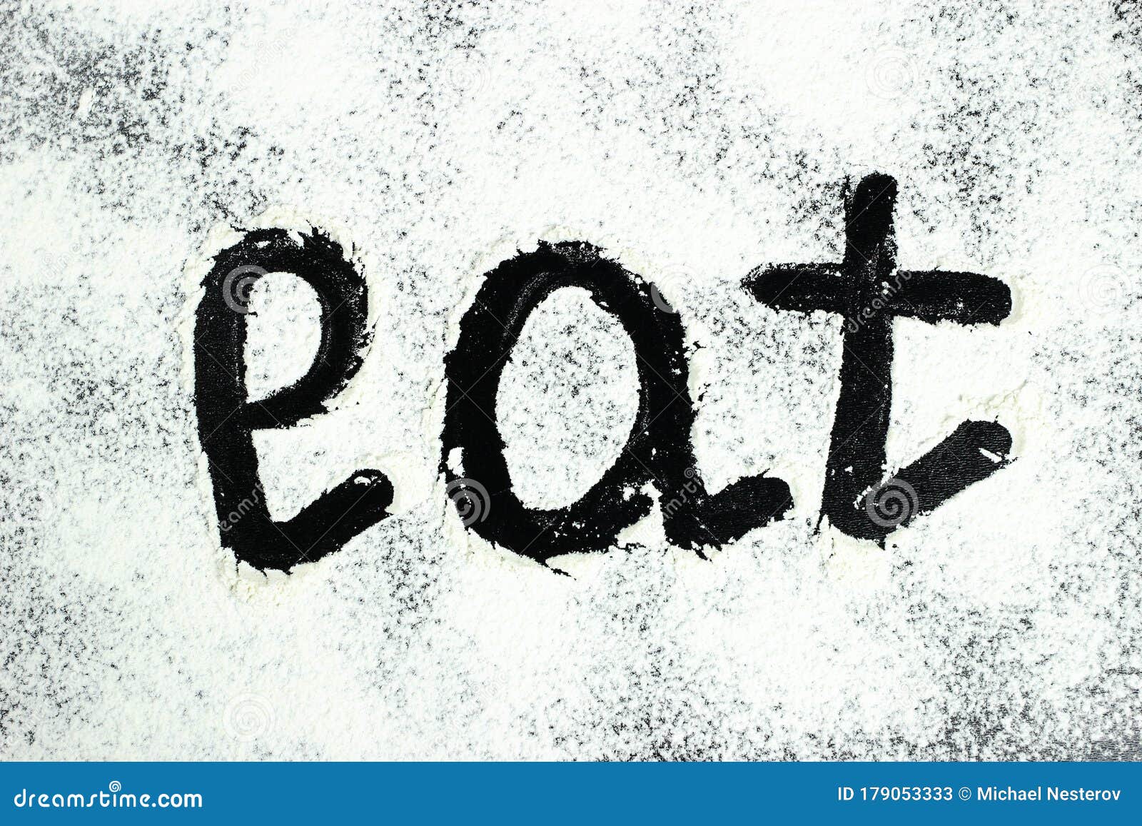 The Word Eat is Drawn with Finger on Flour, White Powder Stock Image ...
