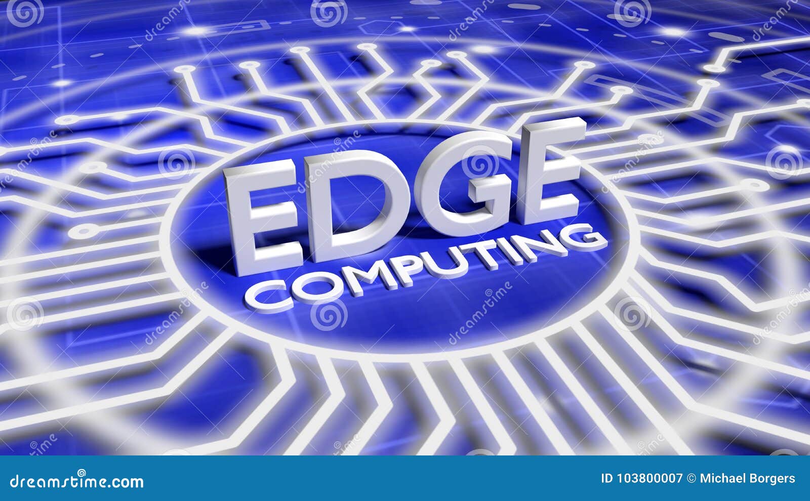 The Word Edge Computing on a Blue Network Surface Surrounded by Stock ...