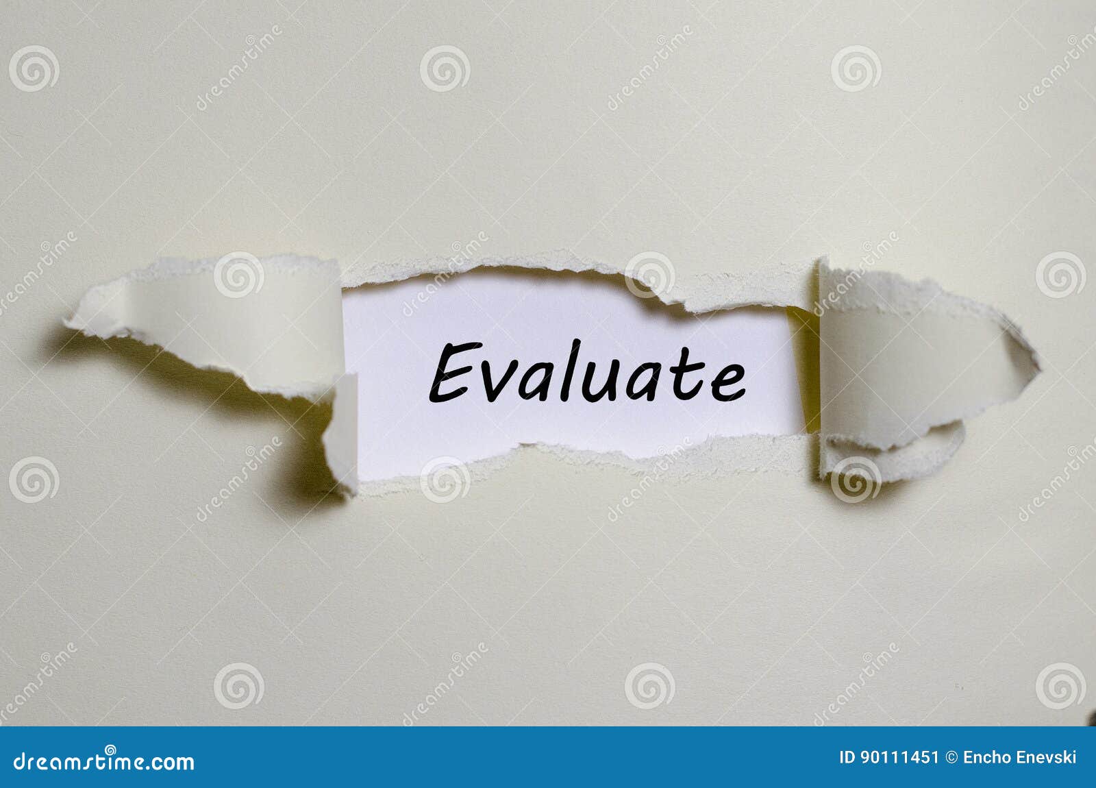 The Word Evaluate Appearing Behind Torn Paper Stock Image - Image of ...