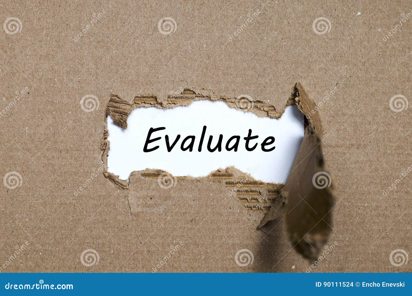 The Word Evaluate Appearing Behind Torn Paper Stock Photo - Image of ...