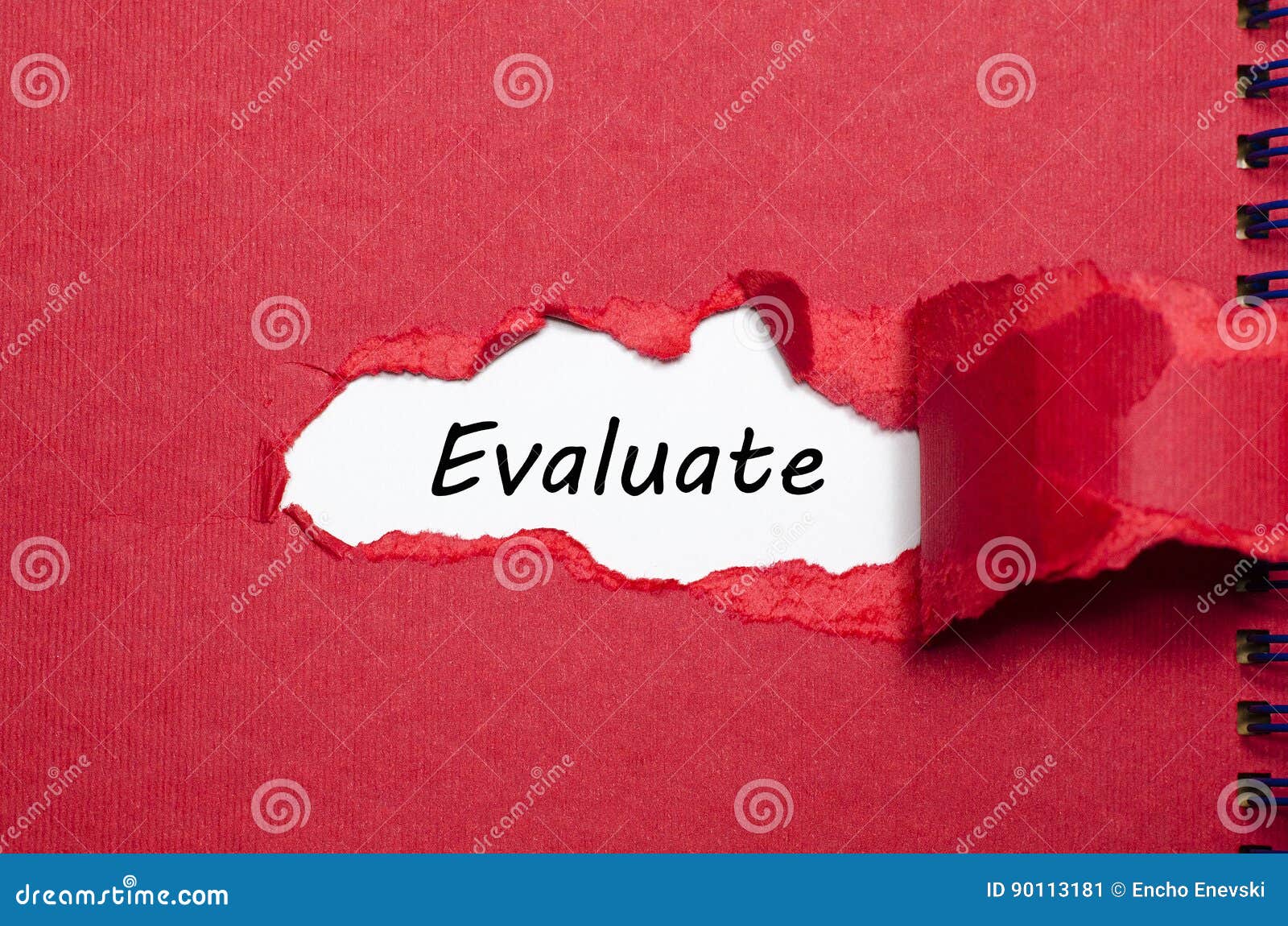 The Word Evaluate Appearing Behind Torn Paper Stock Image - Image of ...