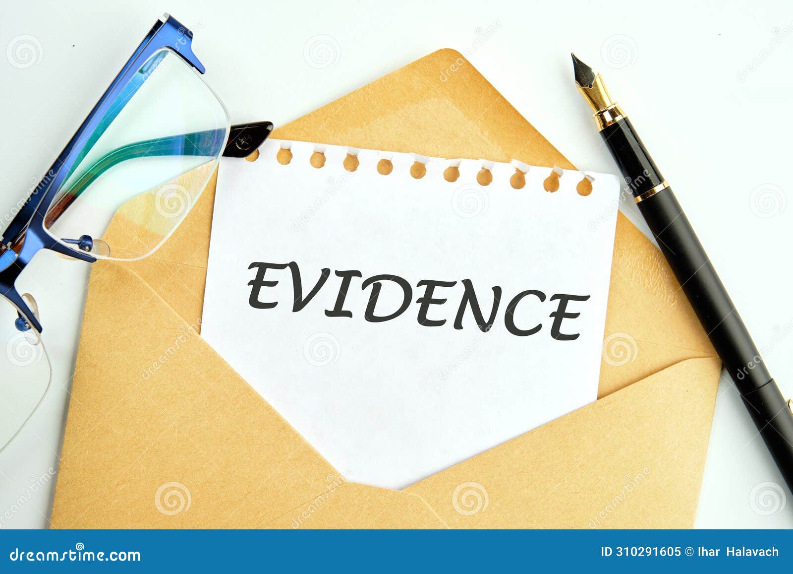 Word Evidence Written on a Sheet in an Envelope Stock Image - Image of ...