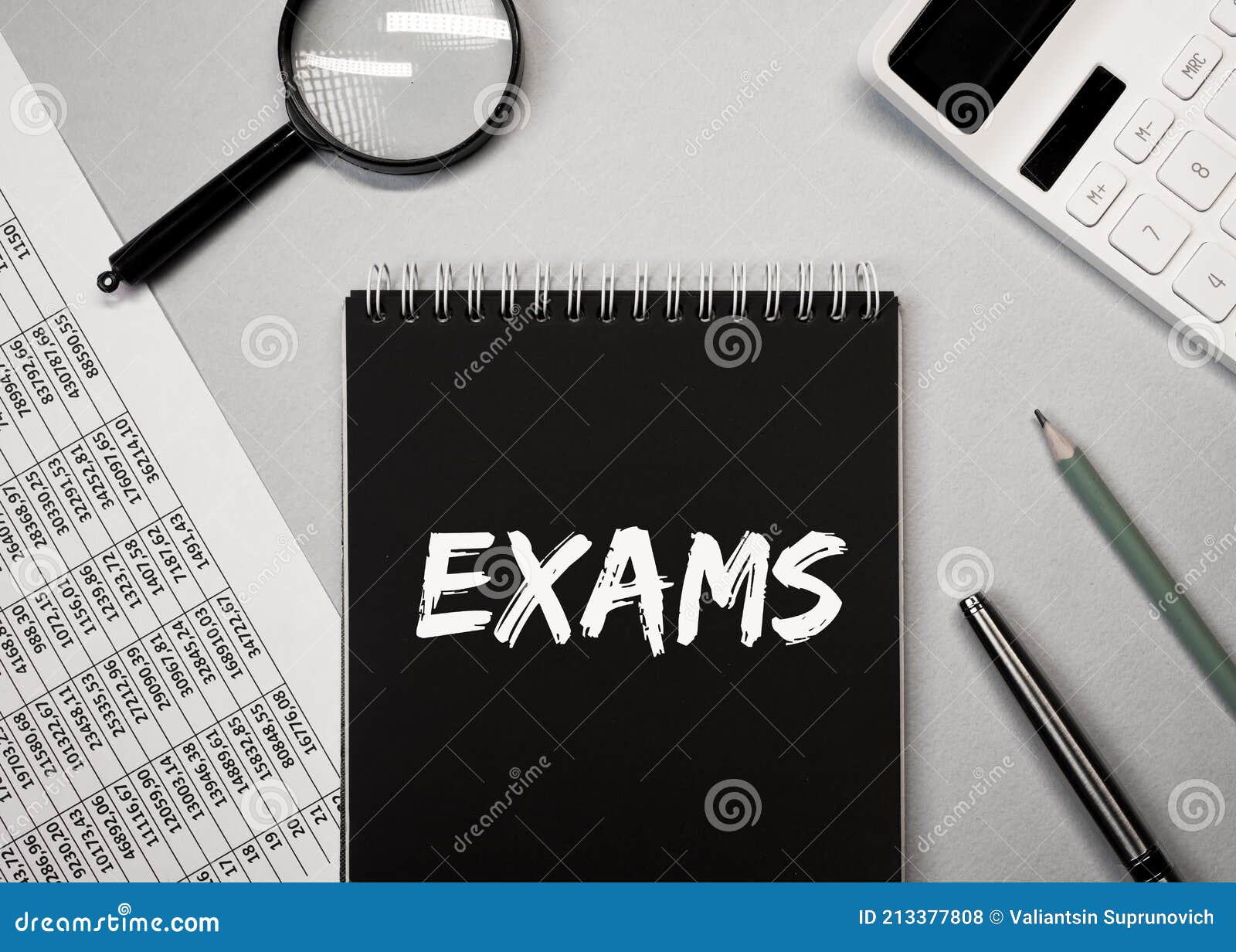 Word EXAM on Black Notebook among Financial Documents, Top View Stock ...