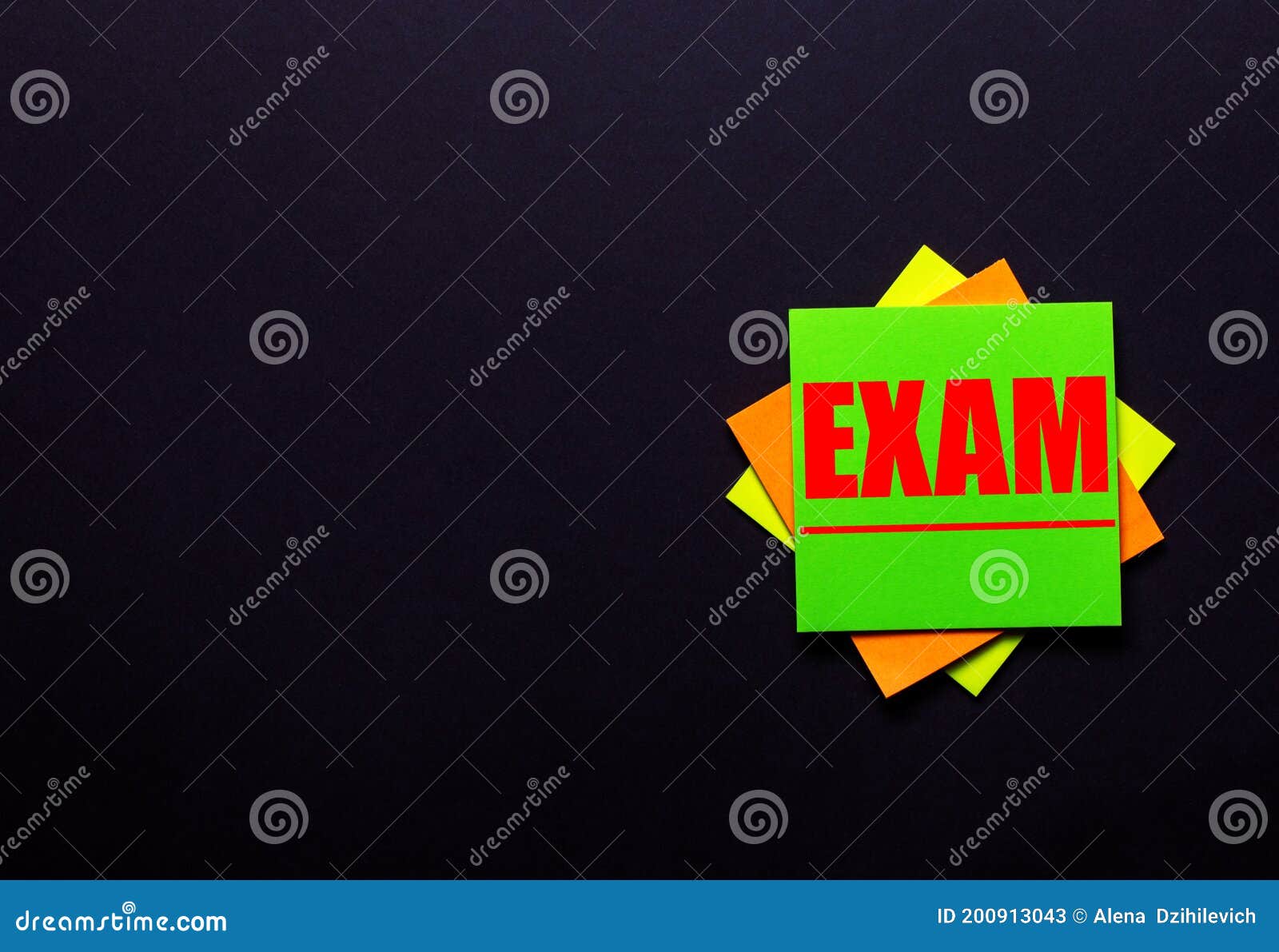 The Word EXAM on a Bright Sticker on a Dark Background Stock Image ...