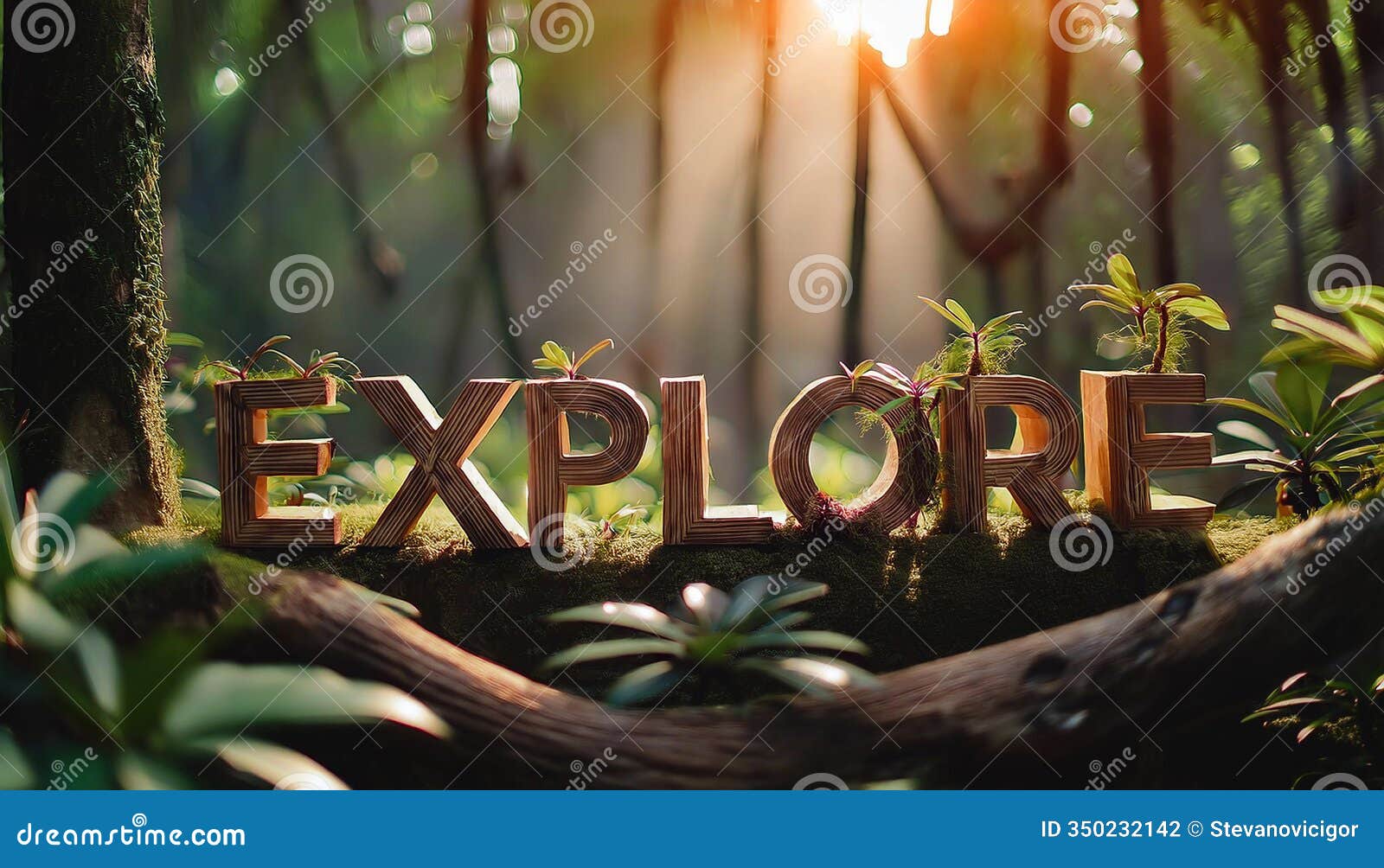 Word EXPLORE in Forest Made of Wood and Branches Stock Illustration ...