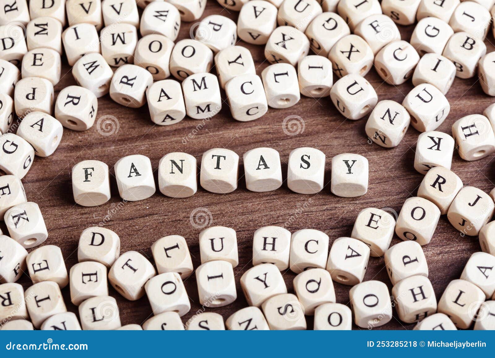 Fantasy, letter dices word stock photo. Image of letters - 253285218