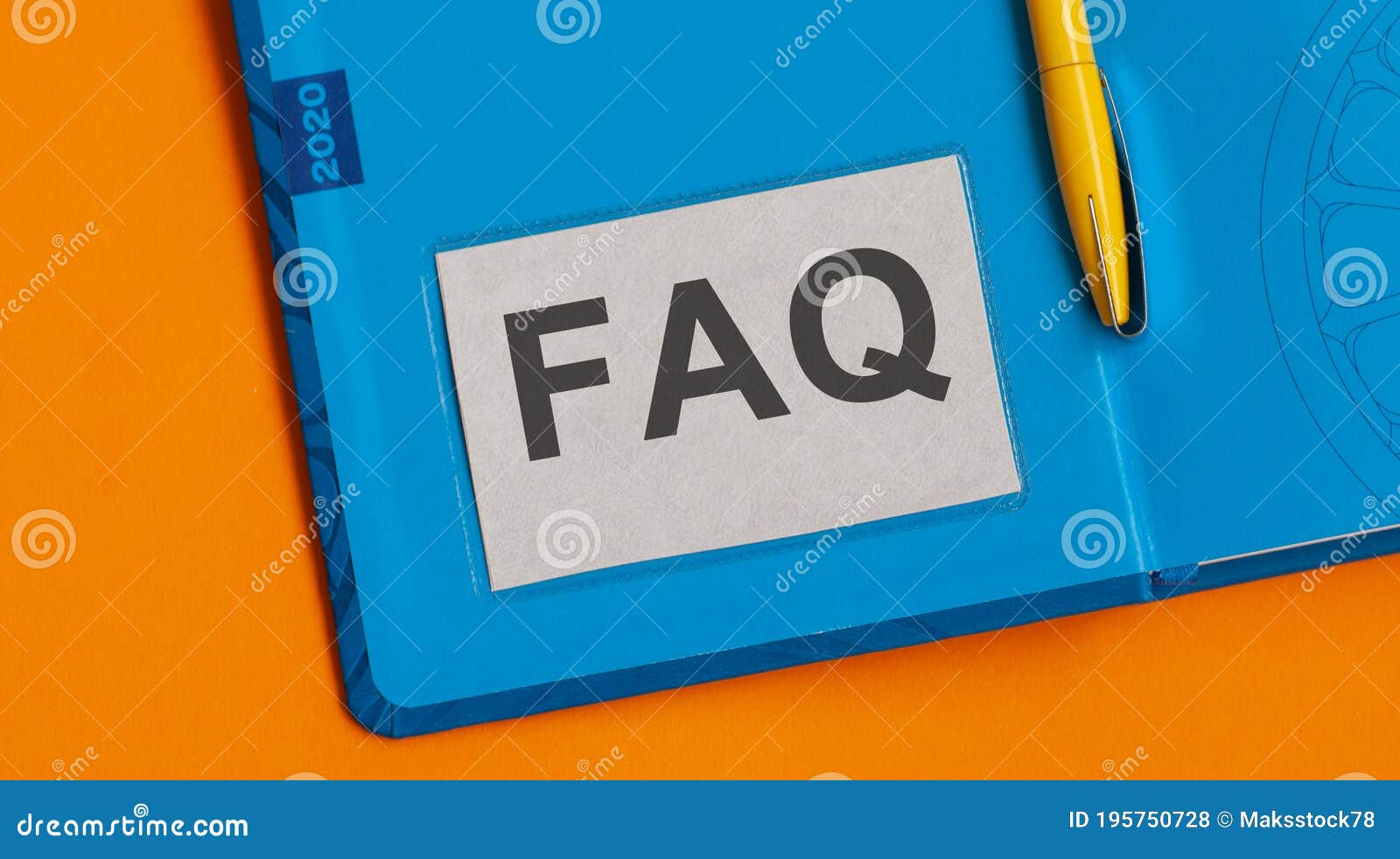 The Word FAQ Written on a Business Card in Notepad. Orange Background ...