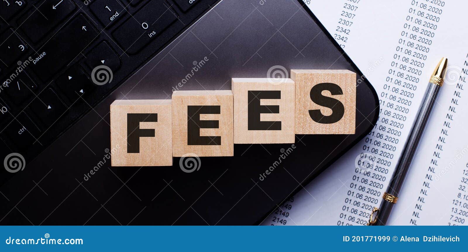 The Word FEES on Stacks of Gold Coins on a White Background Stock Image ...