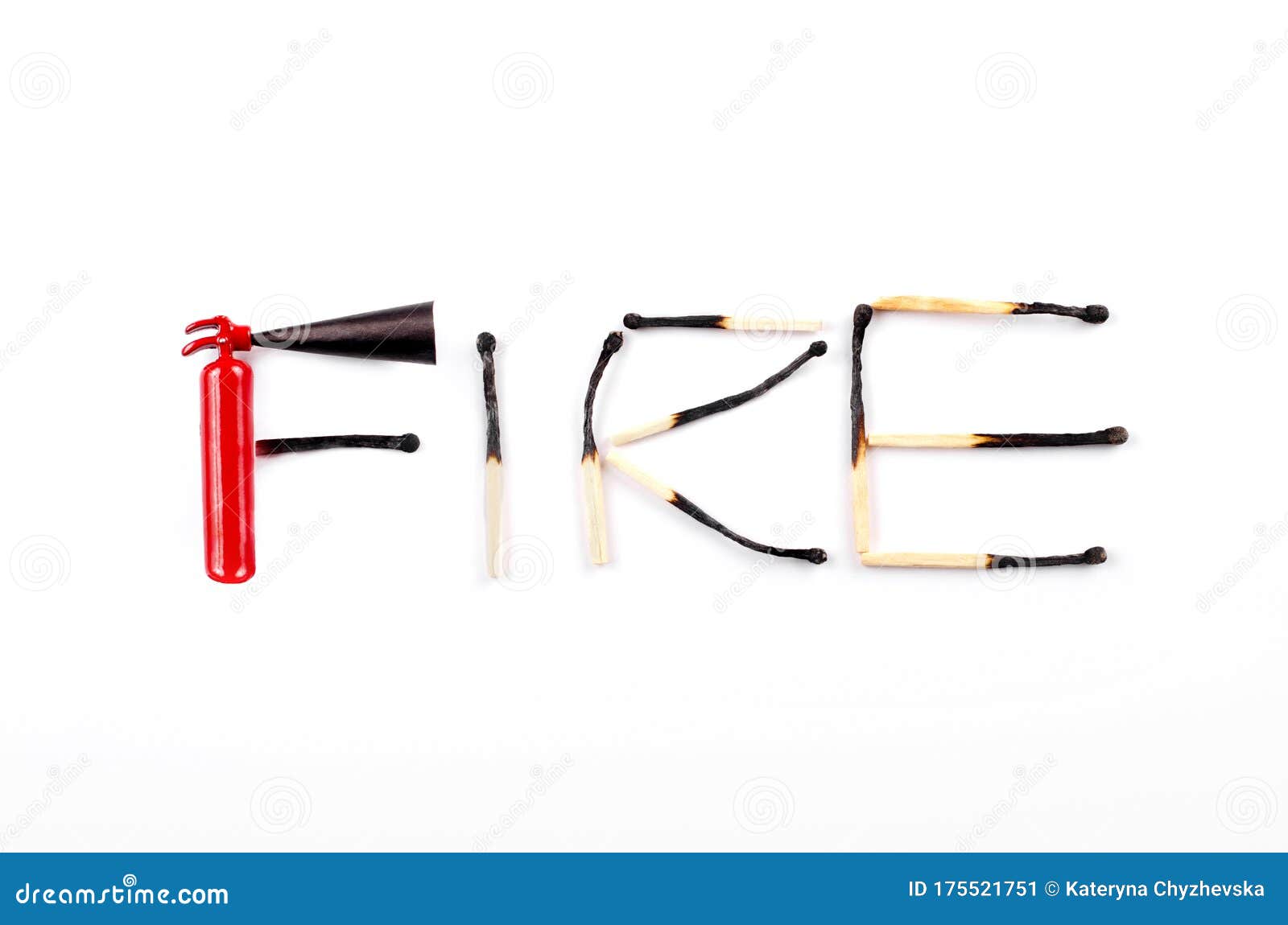 Word Fire Made of Burnt Matches and a Tiny Fire Extinguisher Stock ...