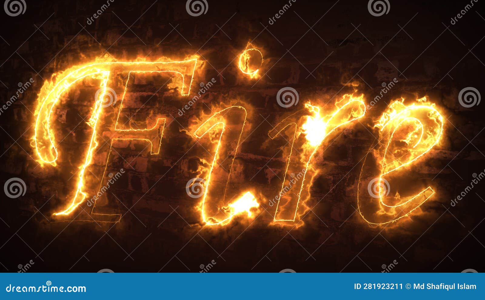 The Word Fire Written with Fire. Fire Text Word Isolated on Bricks ...